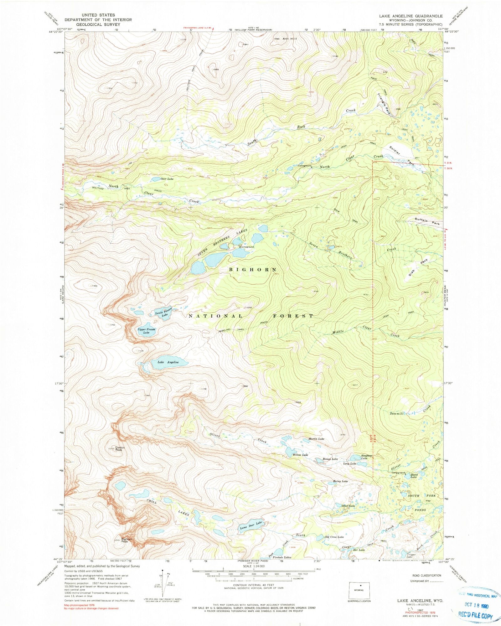 USGS Classic Lake Angeline Wyoming 7.5'x7.5' Topo Map – MyTopo Map Store