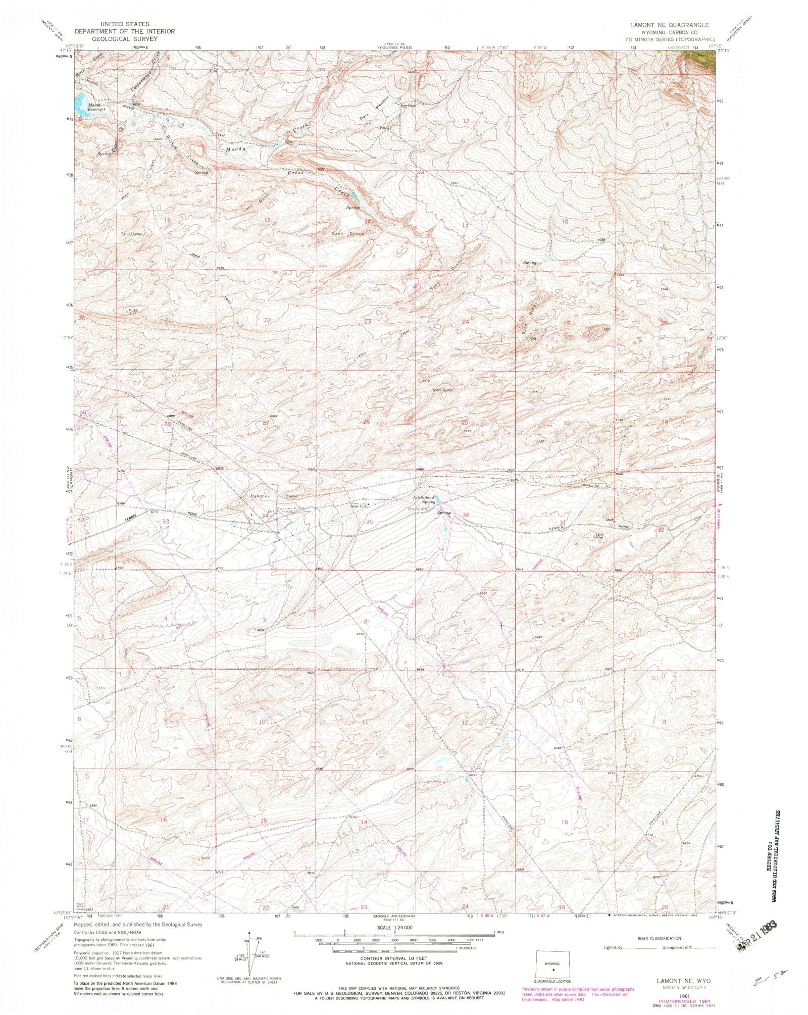 Classic USGS Lamont NE Wyoming 7.5'x7.5' Topo Map – MyTopo Map Store