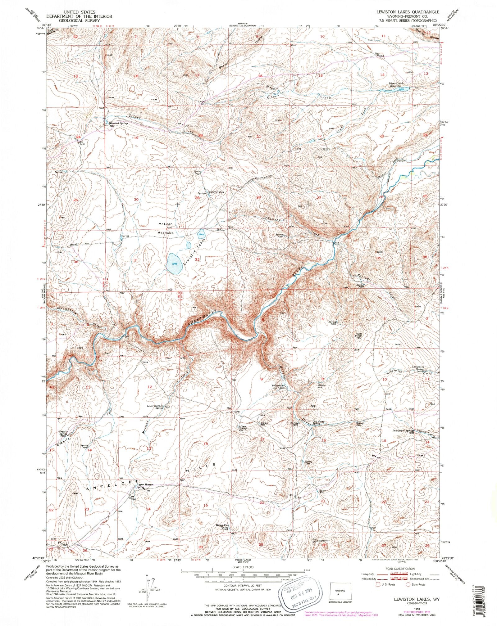 Classic USGS Lewiston Lakes Wyoming 7.5'x7.5' Topo Map – MyTopo Map Store