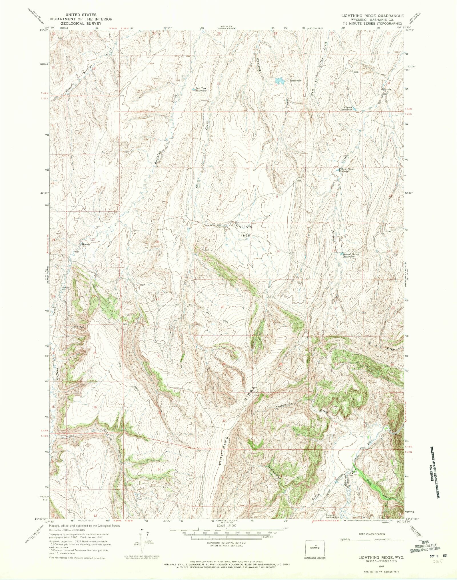 Classic USGS Lightning Ridge Wyoming 7.5'x7.5' Topo Map – MyTopo Map Store