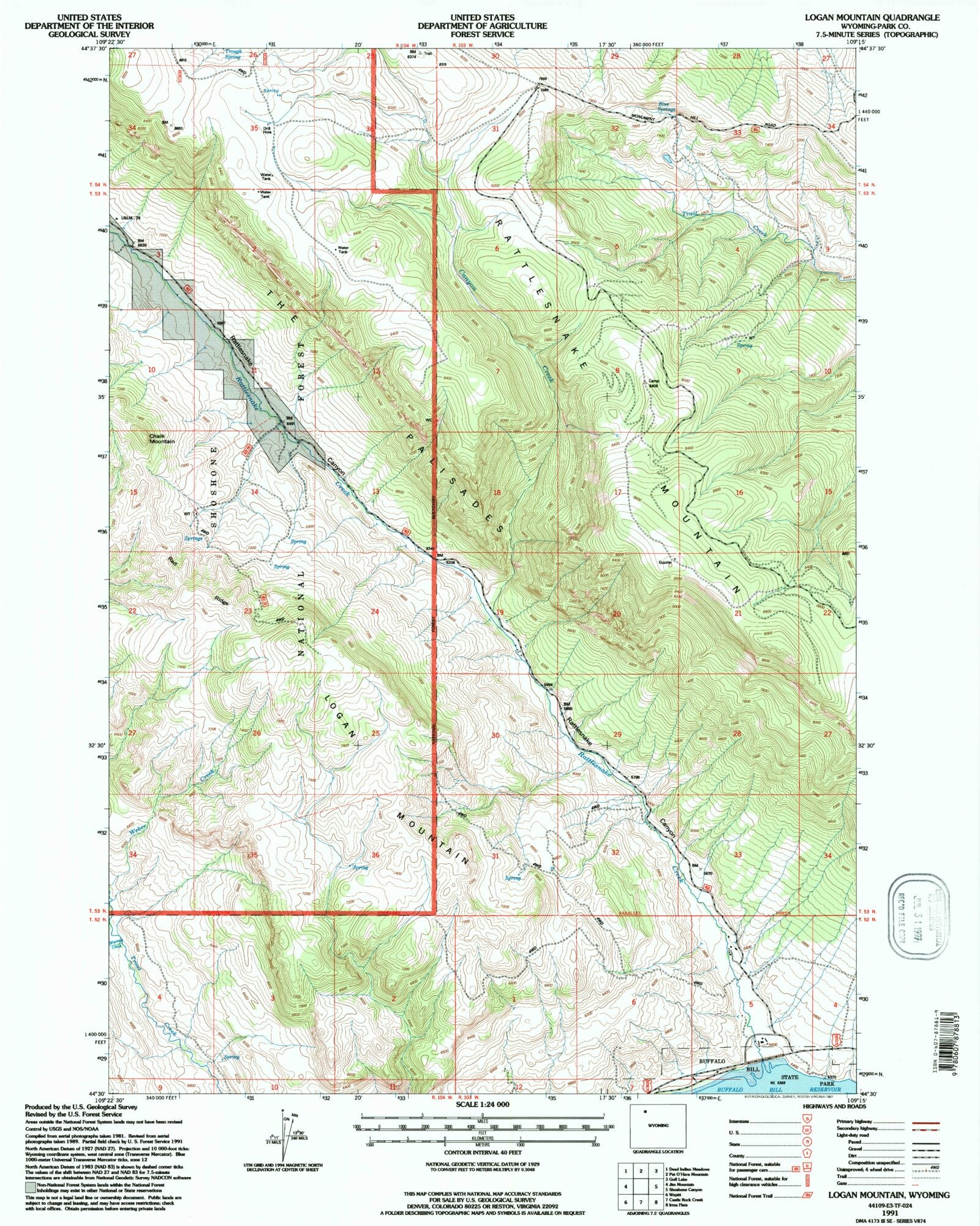 Classic USGS Logan Mountain Wyoming 7.5'x7.5' Topo Map – MyTopo Map Store