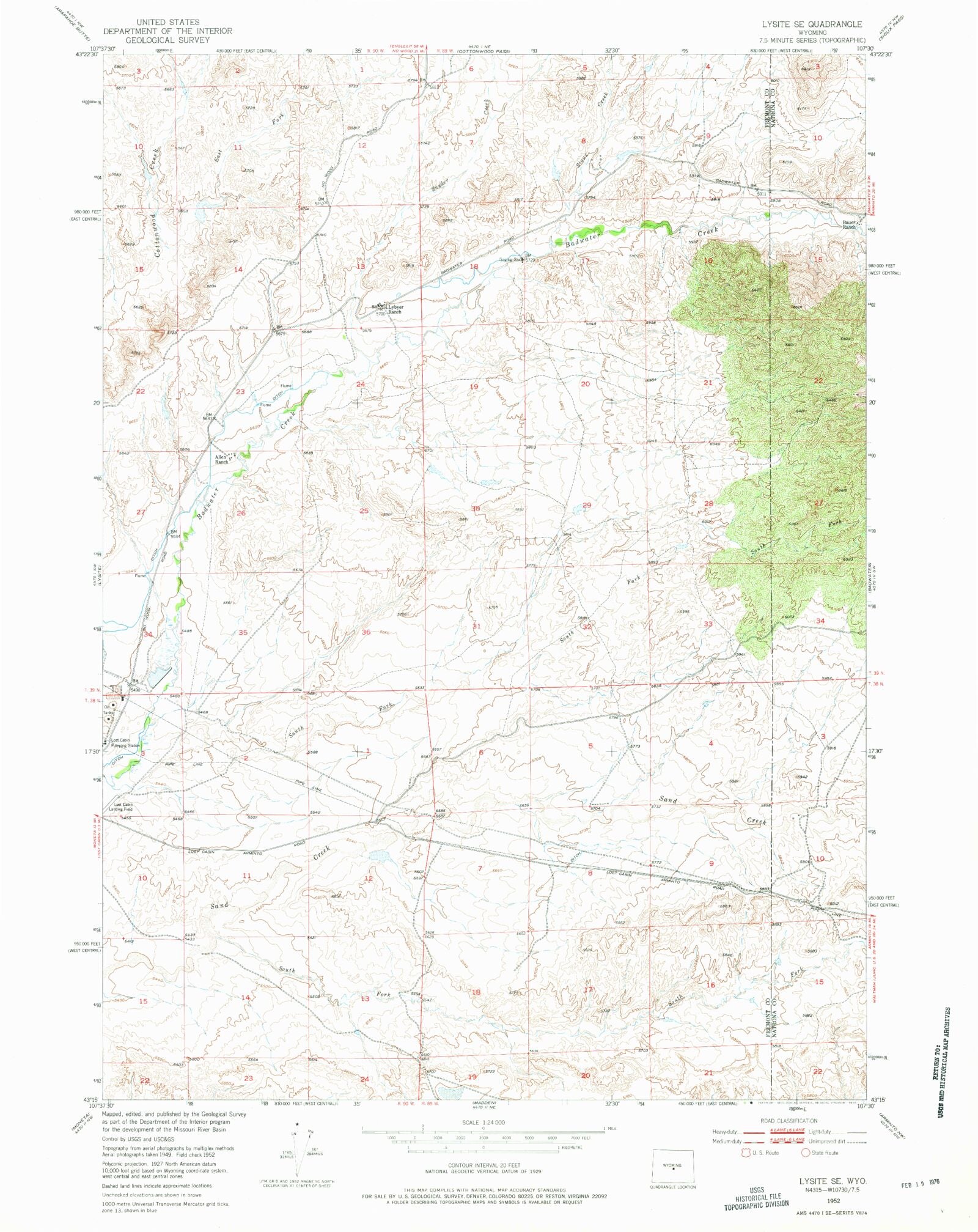 Classic USGS Lysite SE Wyoming 7.5'x7.5' Topo Map – MyTopo Map Store