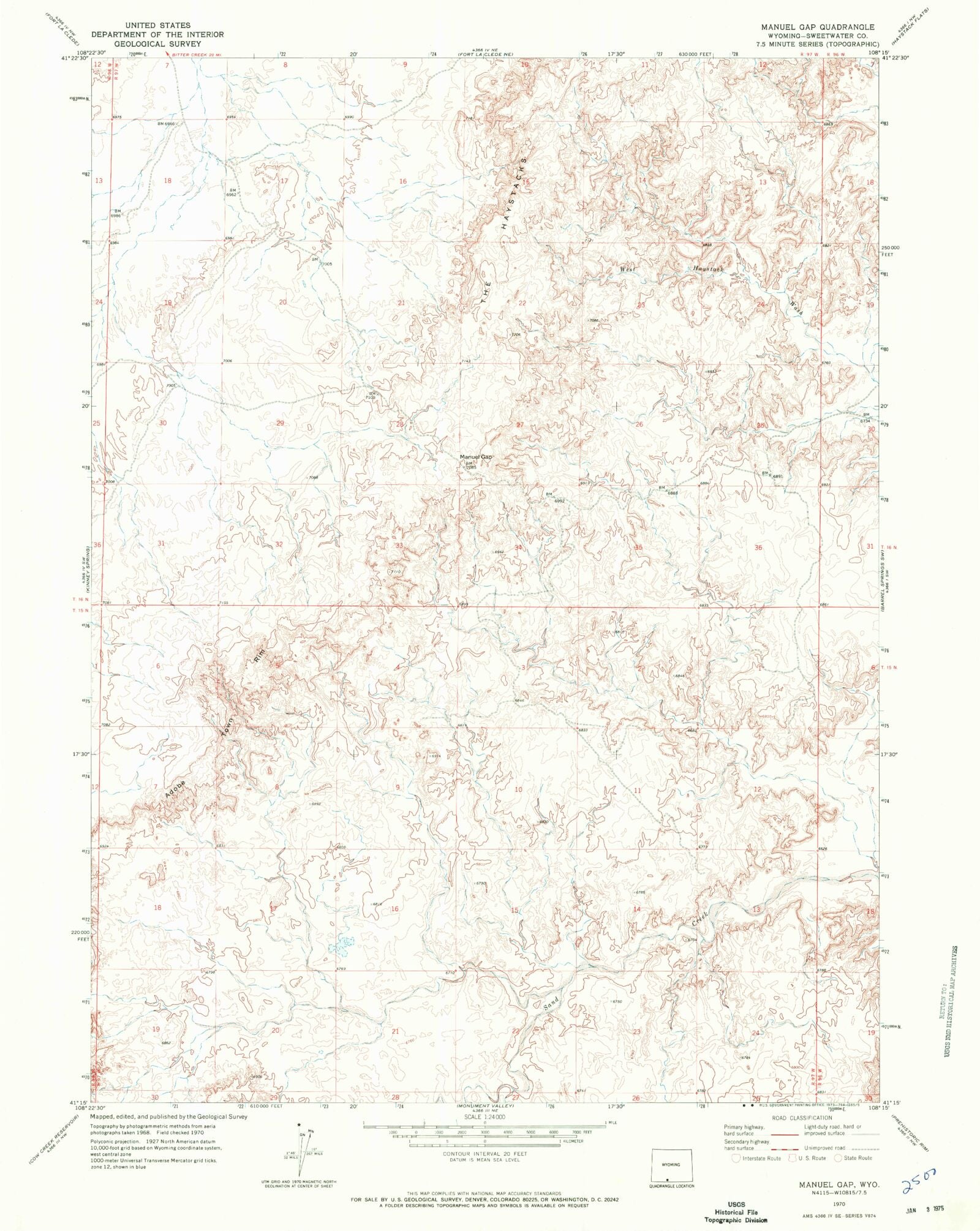 Classic USGS Manuel Gap Wyoming 7.5'x7.5' Topo Map – MyTopo Map Store