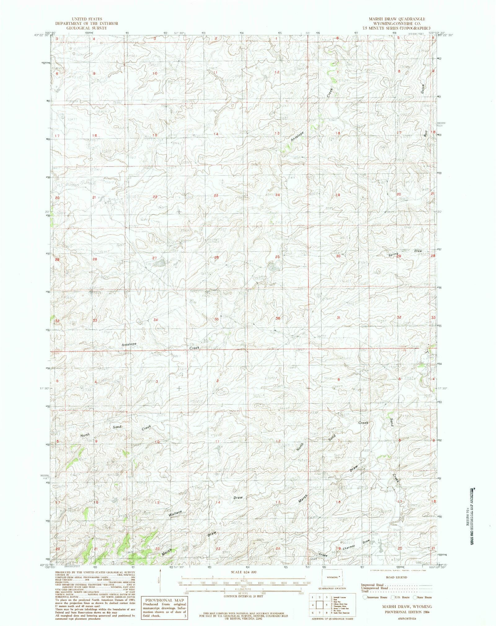 Classic USGS Marsh Draw Wyoming 7.5'x7.5' Topo Map – MyTopo Map Store