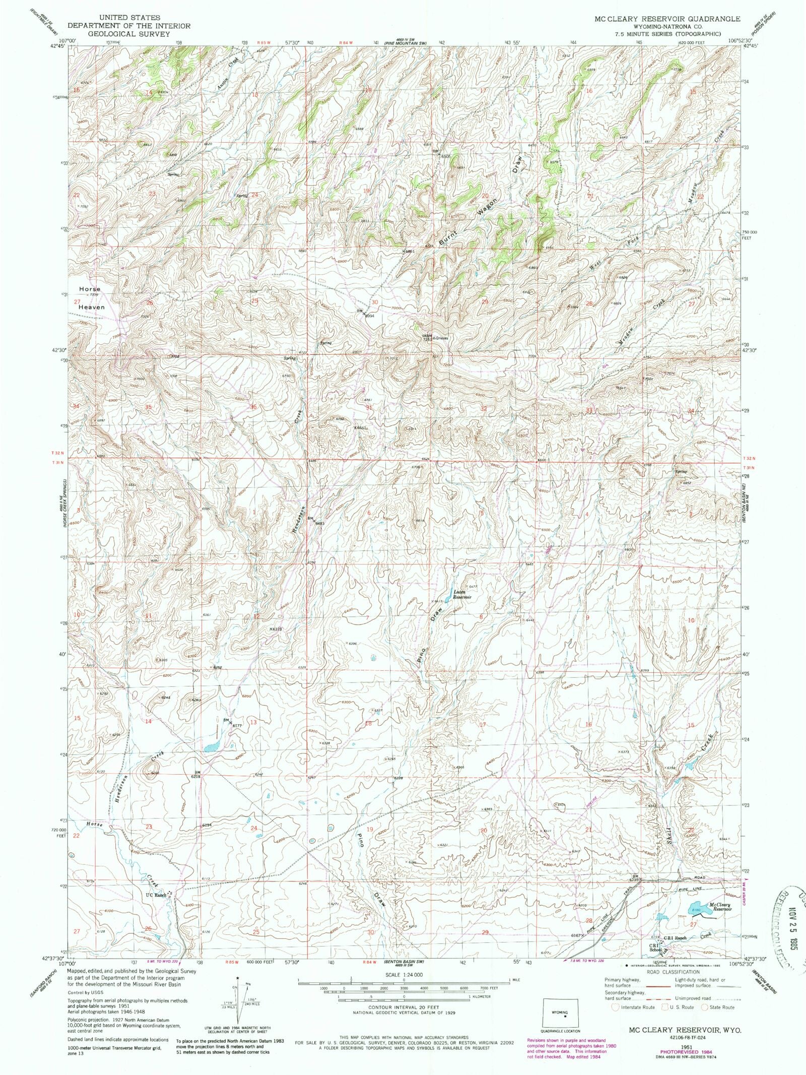 Classic USGS McCleary Reservoir Wyoming 7.5'x7.5' Topo Map – MyTopo Map ...