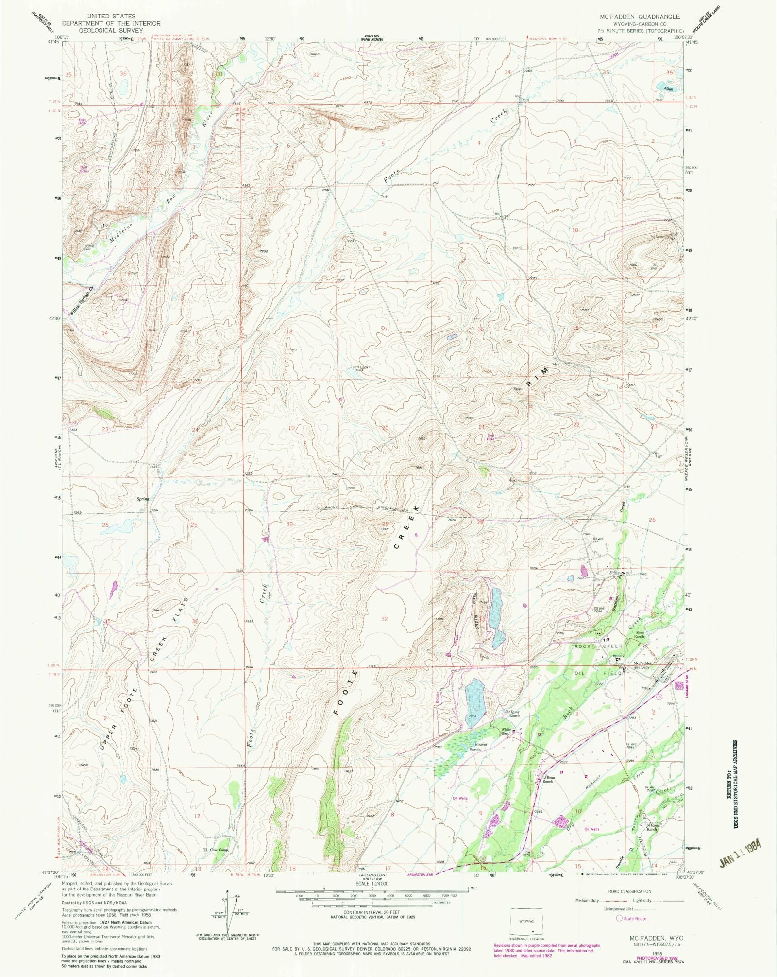 Classic USGS McFadden Wyoming 7.5'x7.5' Topo Map – MyTopo Map Store