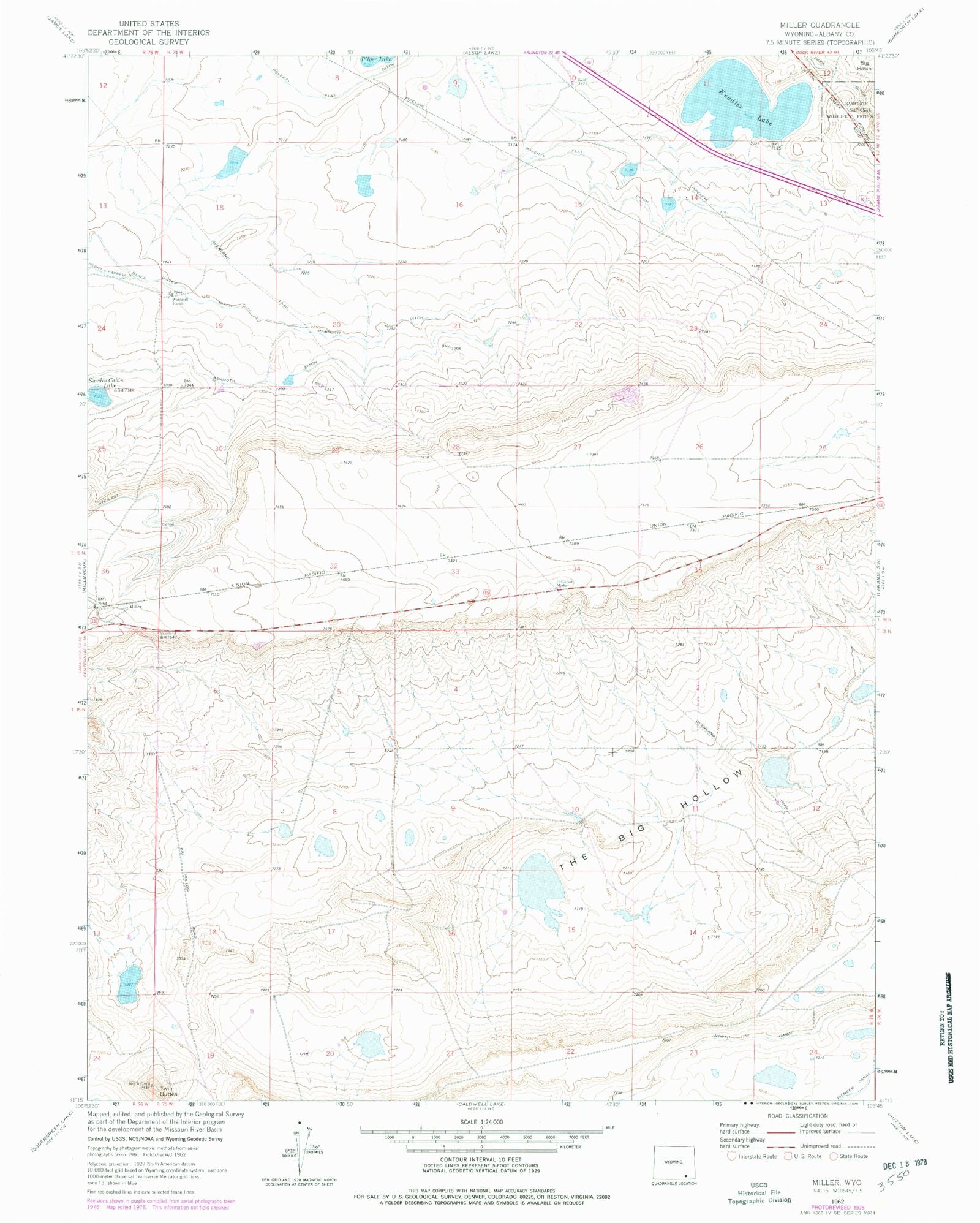 Classic USGS Miller Wyoming 7.5'x7.5' Topo Map – MyTopo Map Store