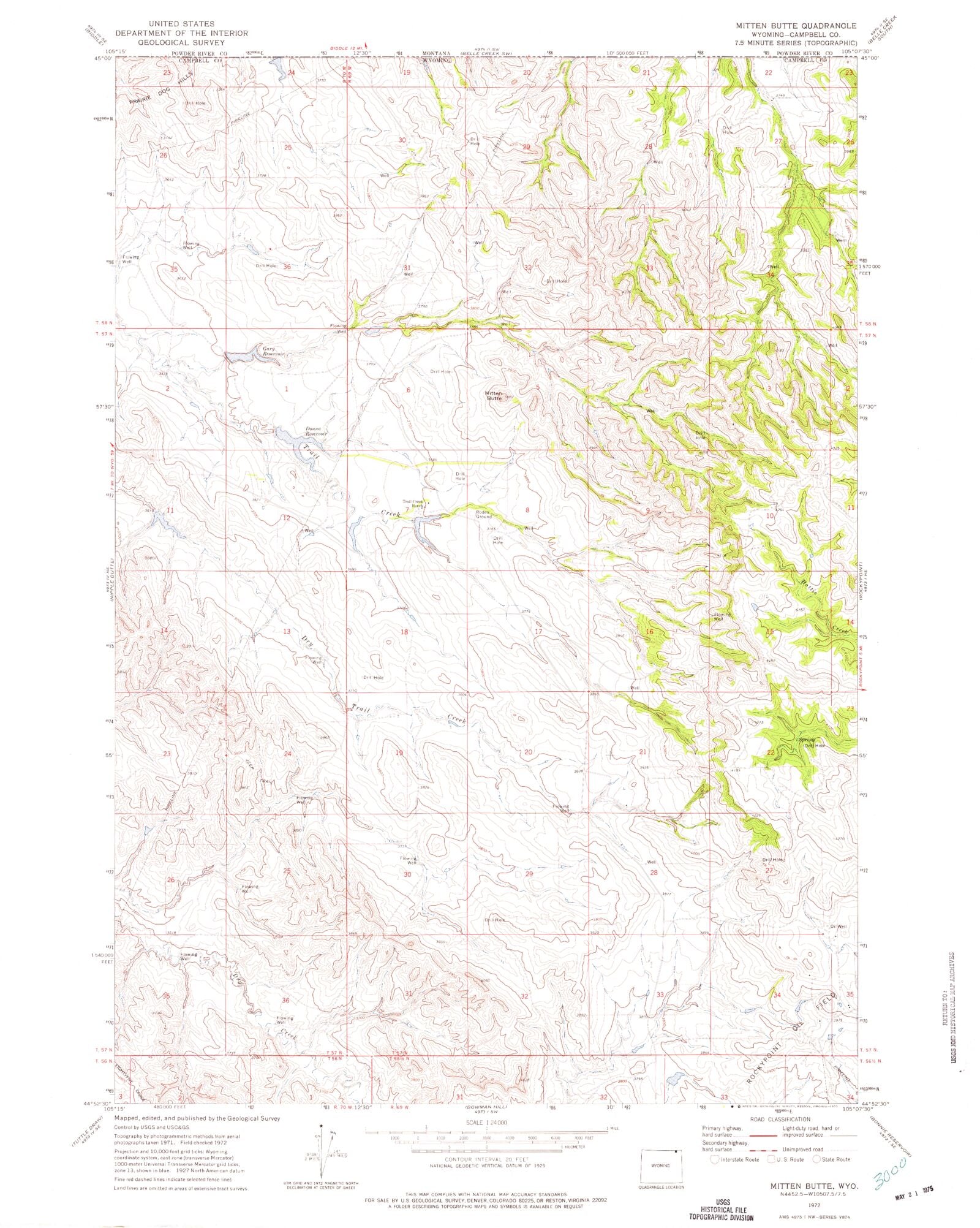 Classic USGS Mitten Butte Wyoming 7.5'x7.5' Topo Map – MyTopo Map Store