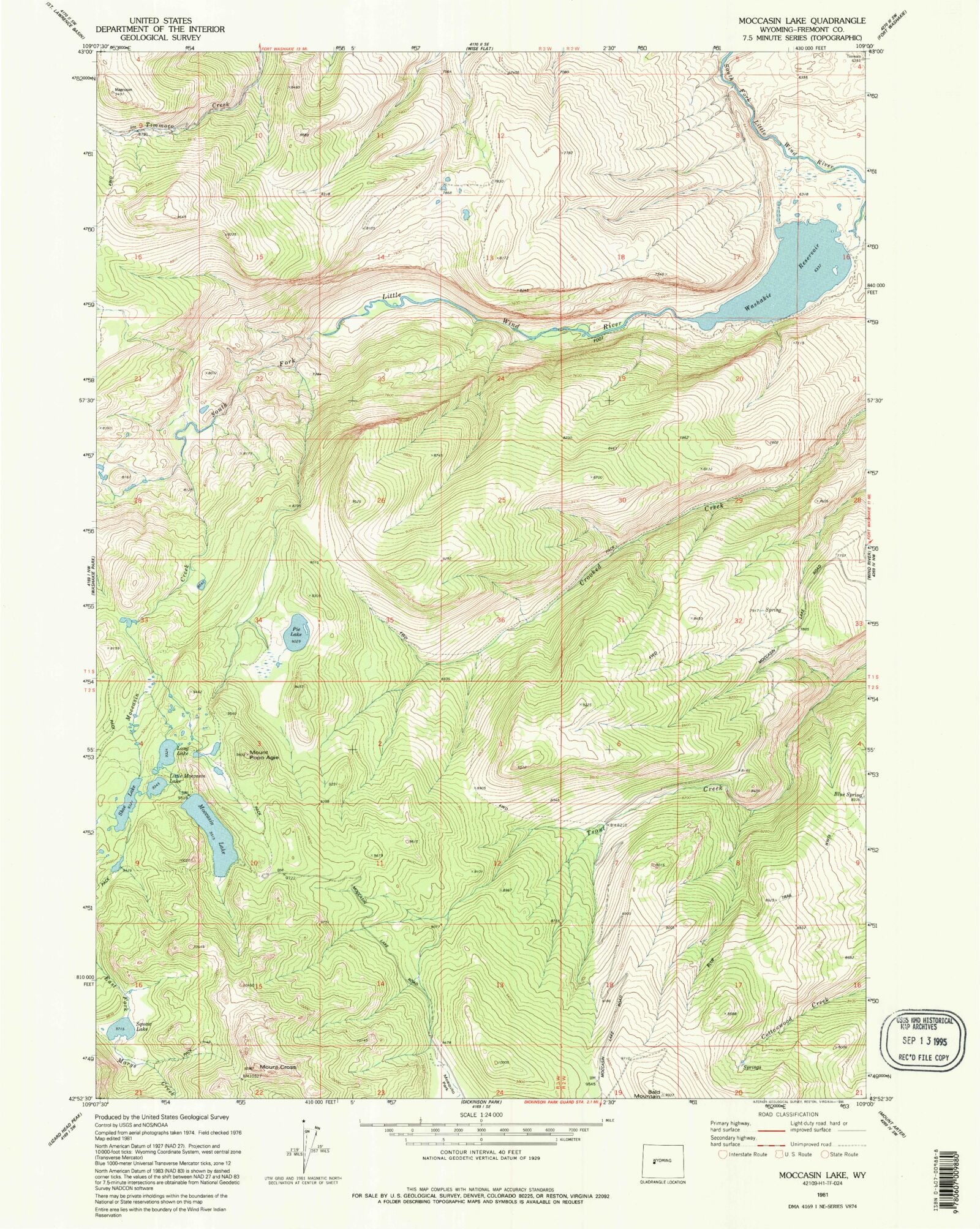 Classic USGS Moccasin Lake Wyoming 7.5'x7.5' Topo Map – MyTopo Map Store