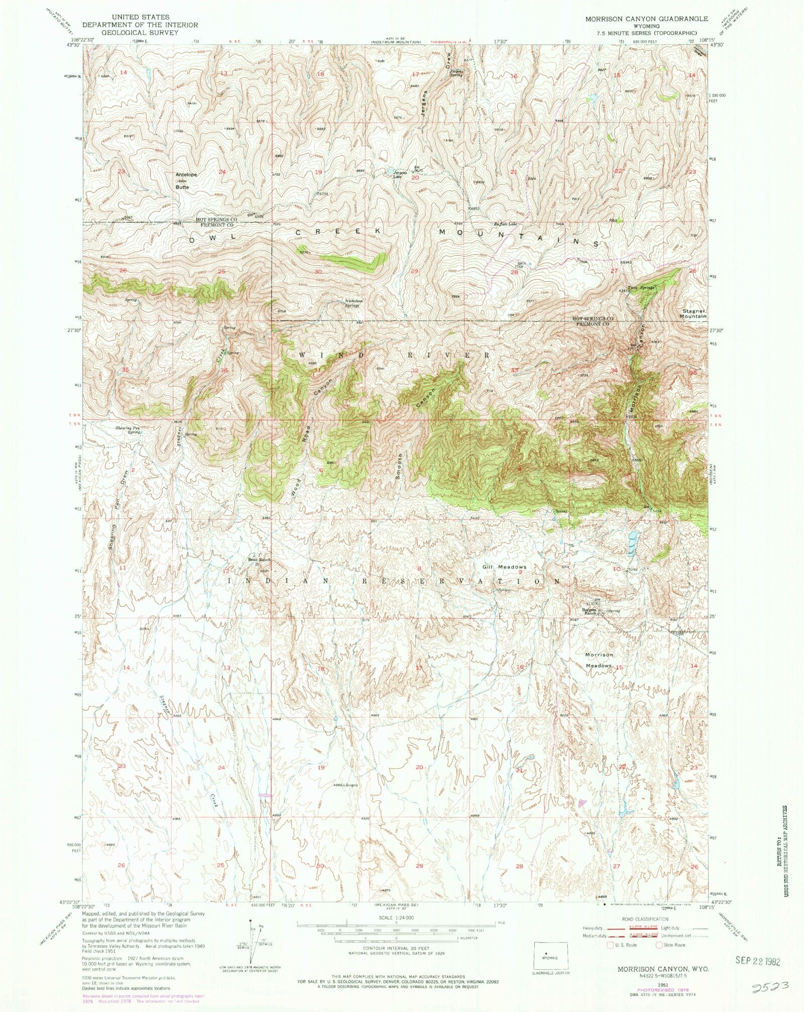 Classic USGS Morrison Canyon Wyoming 7.5'x7.5' Topo Map – MyTopo Map Store