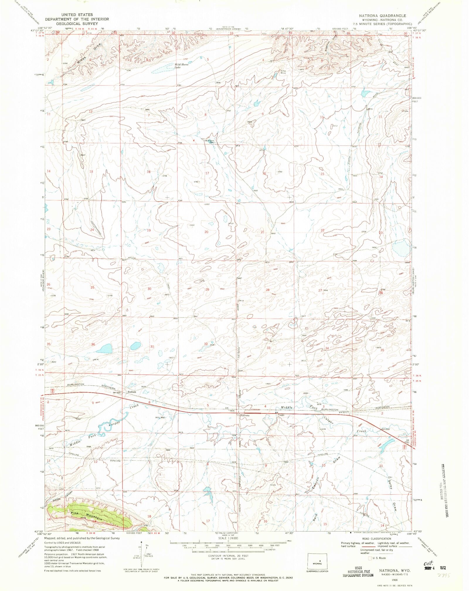 Classic USGS Natrona Wyoming 7.5'x7.5' Topo Map – MyTopo Map Store