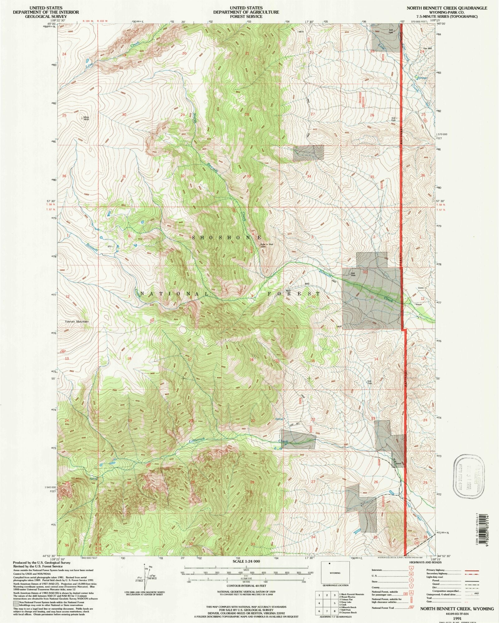 Classic USGS North Bennett Creek Wyoming 7.5'x7.5' Topo Map – MyTopo ...