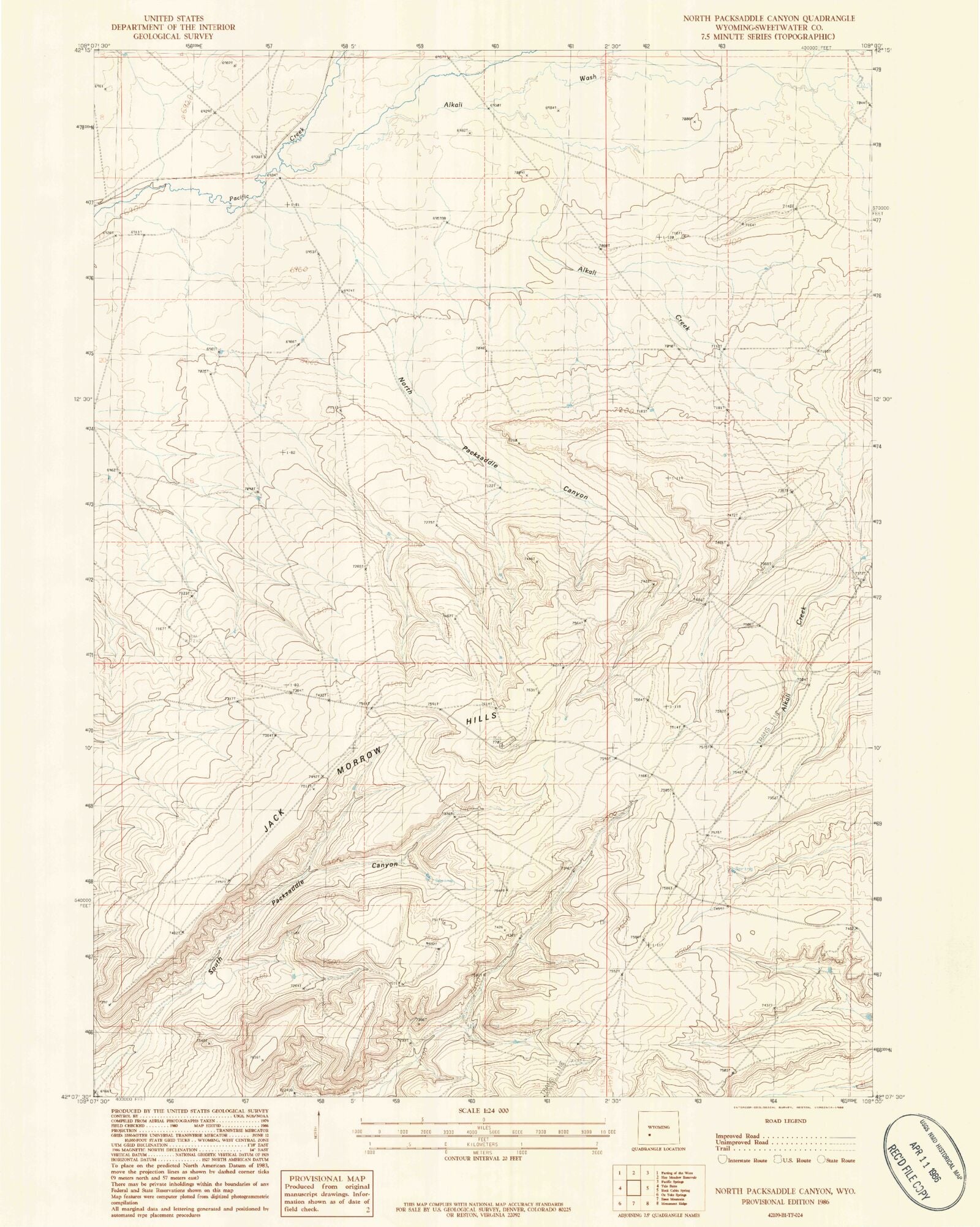 Classic USGS North Packsaddle Canyon Wyoming 7.5'x7.5' Topo Map ...