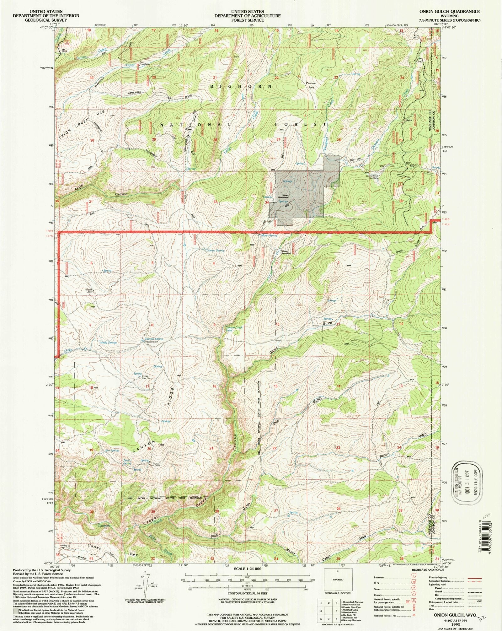 Classic USGS Onion Gulch Wyoming 7.5'x7.5' Topo Map – MyTopo Map Store