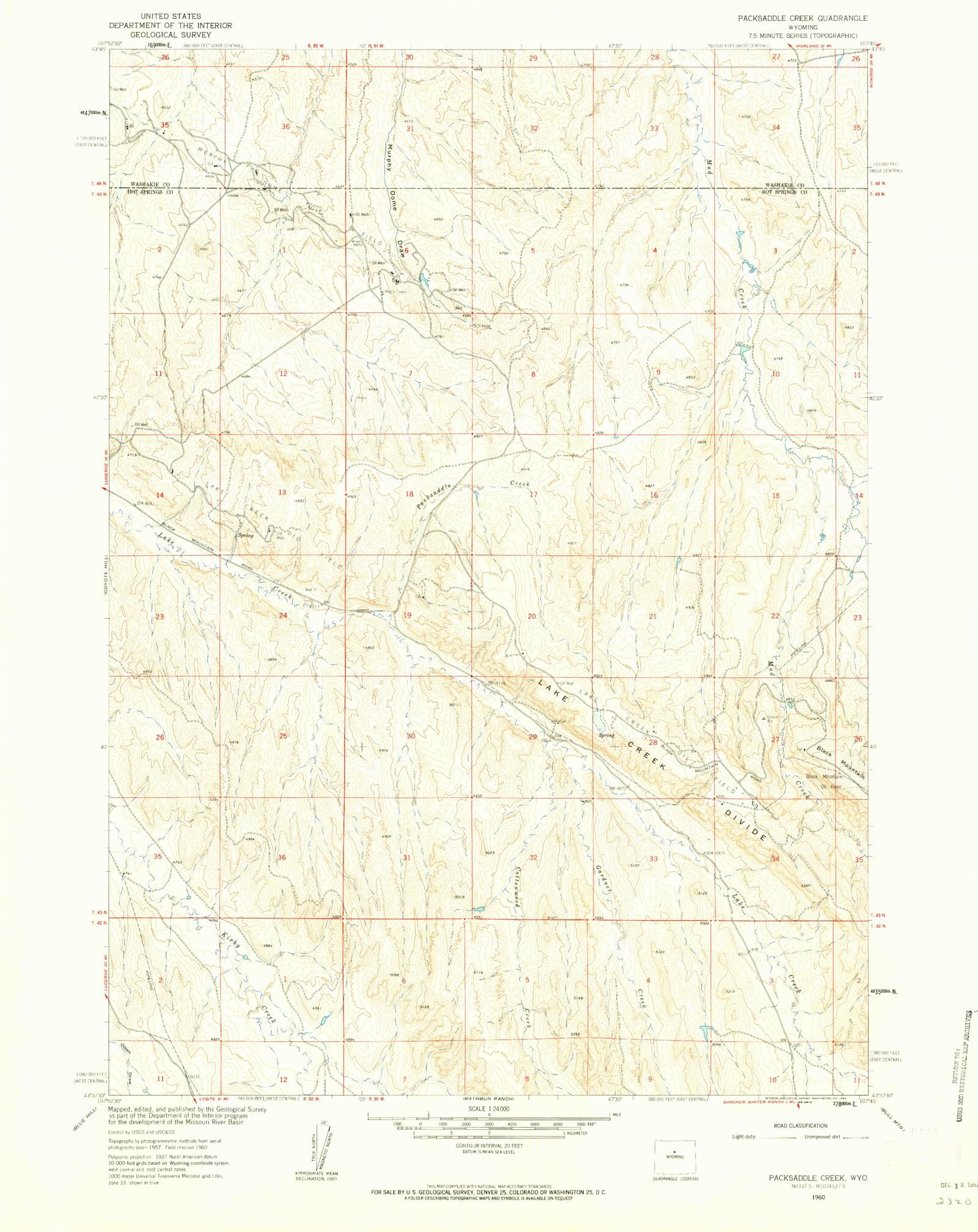 Classic USGS Packsaddle Creek Wyoming 7.5'x7.5' Topo Map – MyTopo Map Store