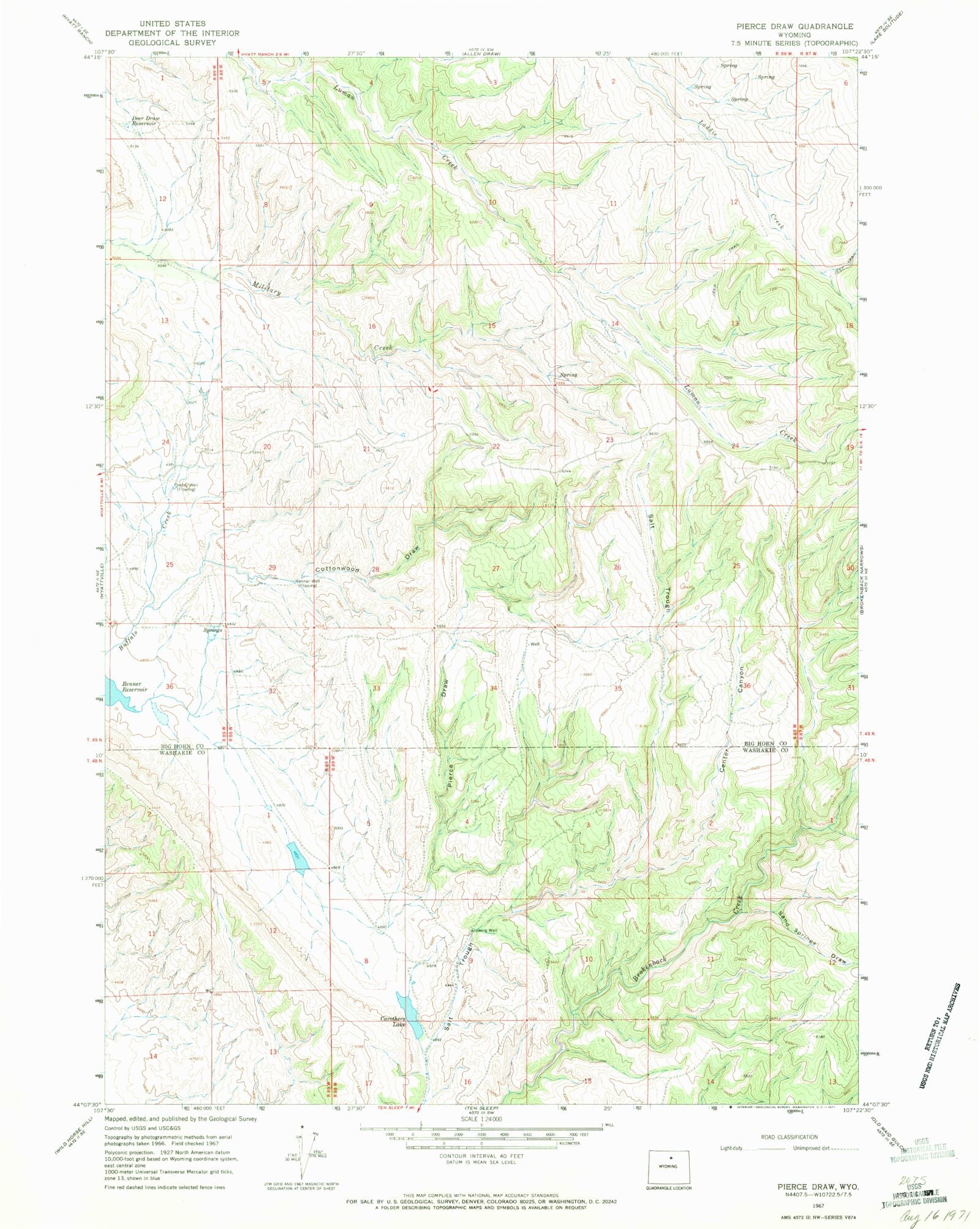 Classic USGS Pierce Draw Wyoming 7.5'x7.5' Topo Map – MyTopo Map Store