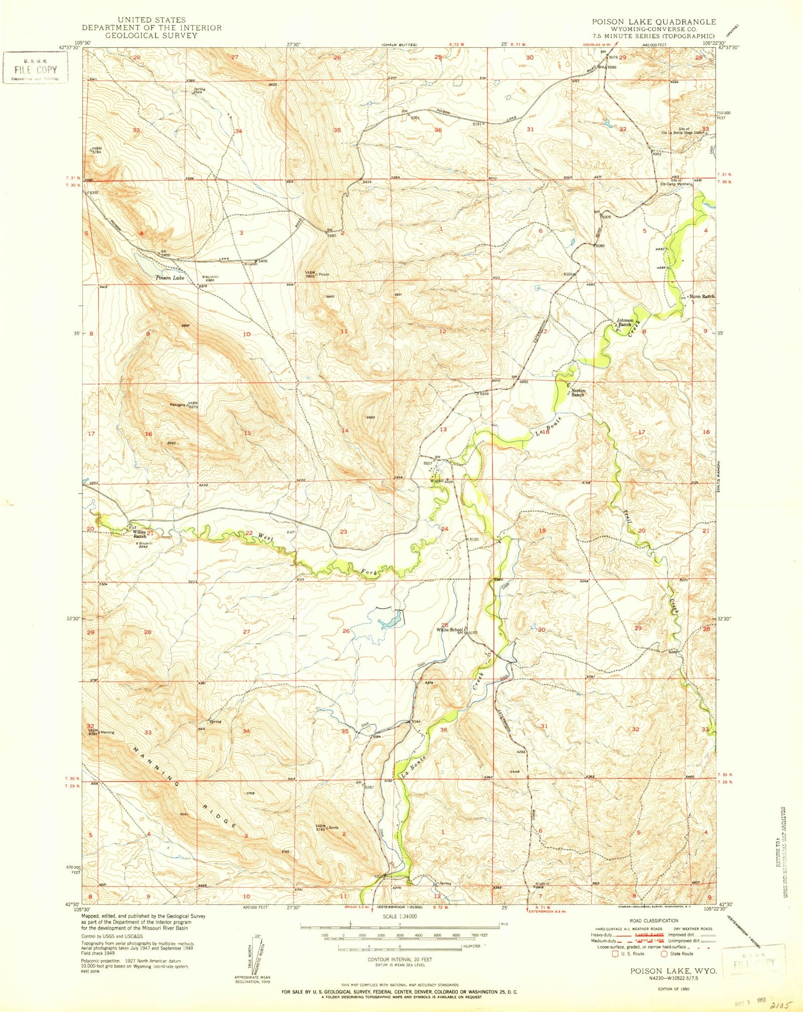 Classic USGS Poison Lake Wyoming 7.5'x7.5' Topo Map – MyTopo Map Store