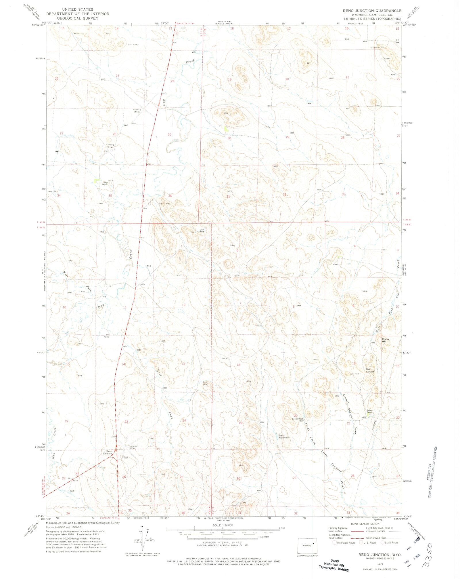 Classic USGS Reno Junction Wyoming 7.5'x7.5' Topo Map – MyTopo Map Store