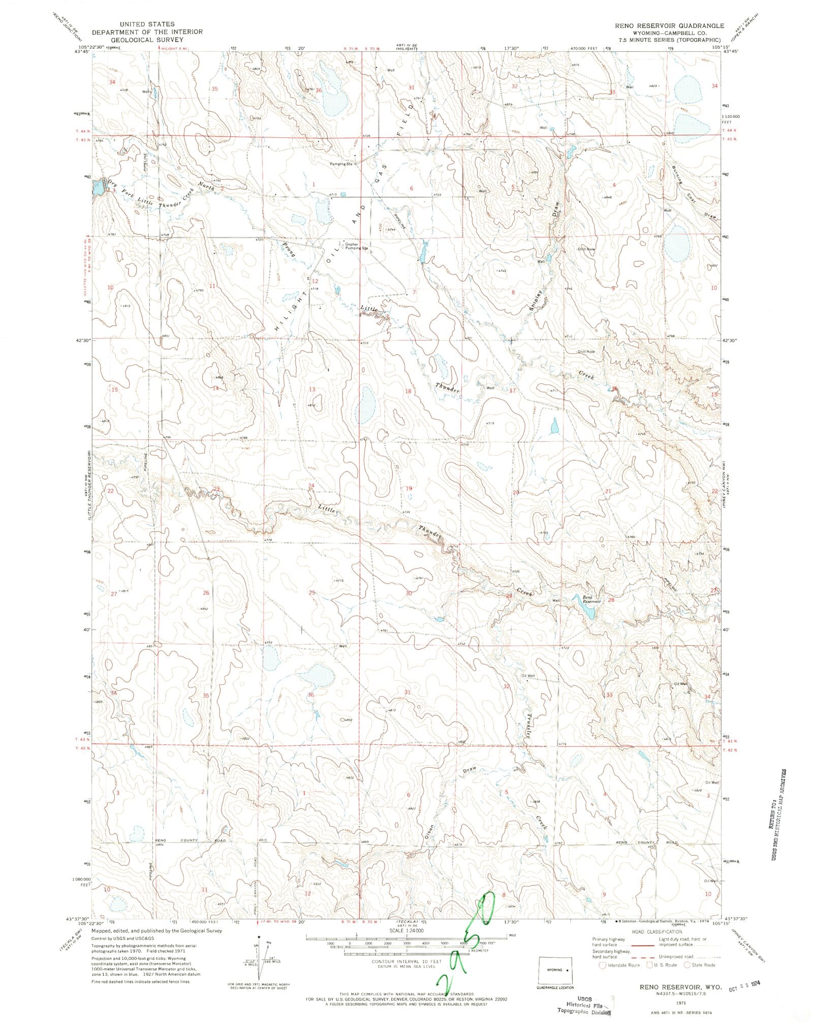 Classic USGS Reno Reservoir Wyoming 7.5'x7.5' Topo Map – MyTopo Map Store