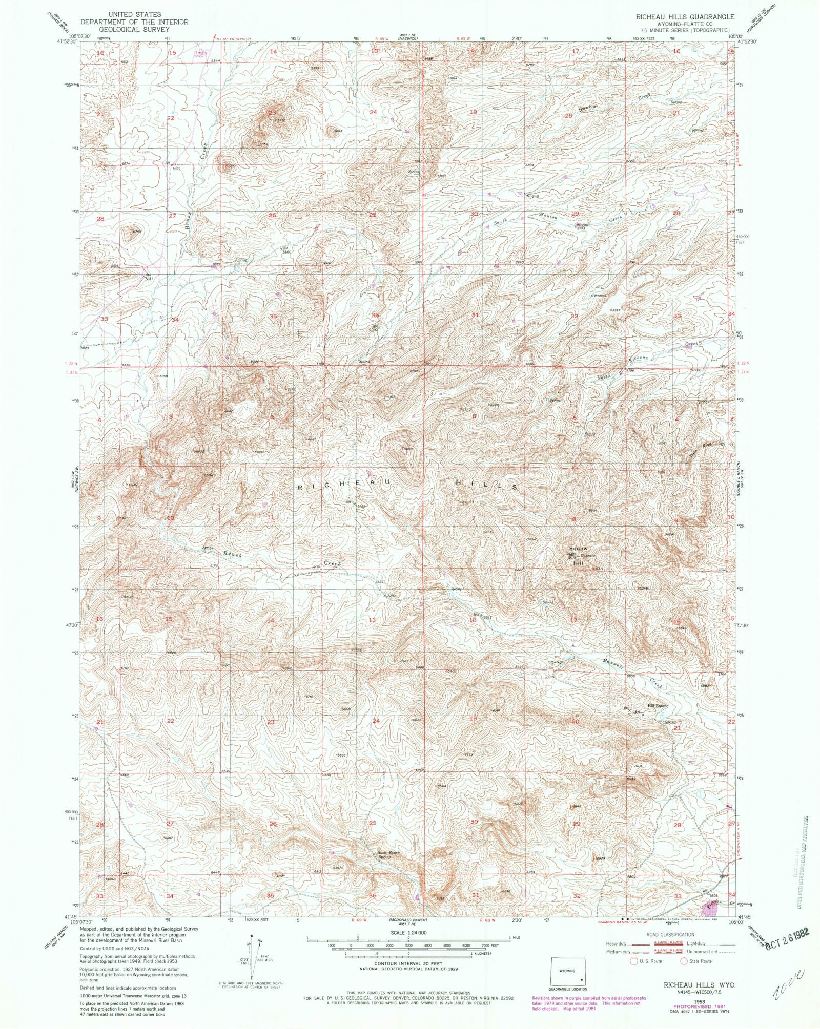 Classic USGS Richeau Hills Wyoming 7.5'x7.5' Topo Map – MyTopo Map Store