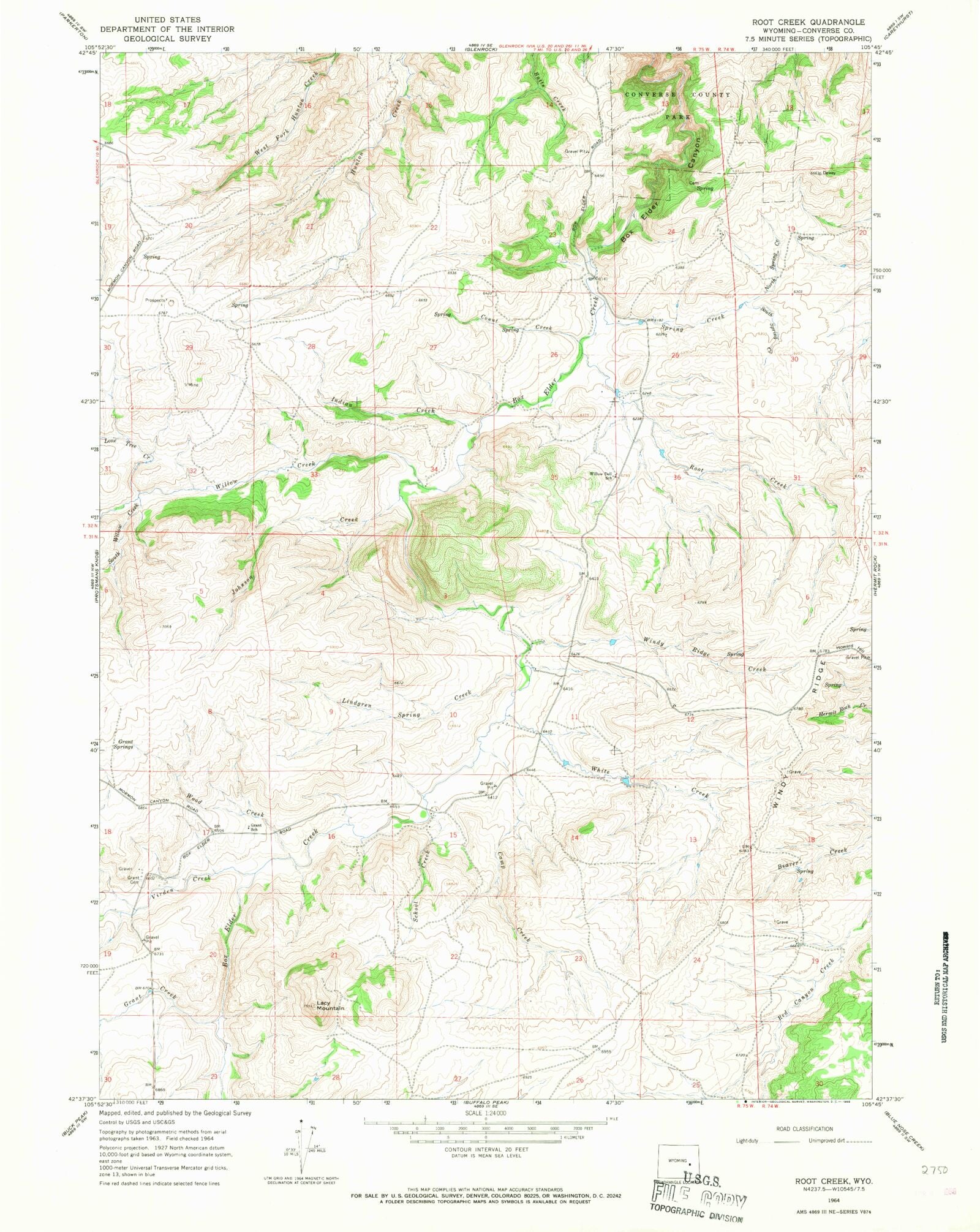 Classic USGS Root Creek Wyoming 7.5'x7.5' Topo Map – MyTopo Map Store