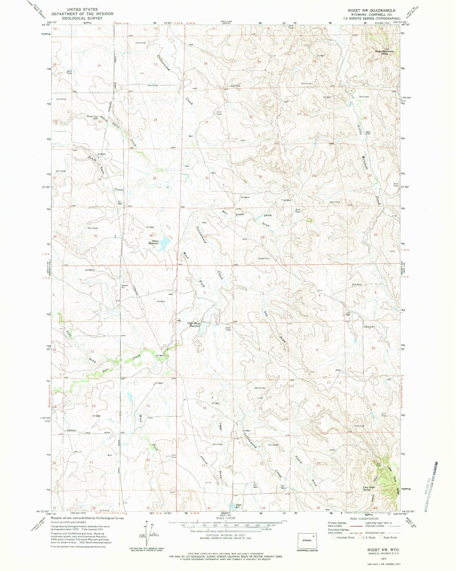 Classic USGS Rozet NW Wyoming 7.5'x7.5' Topo Map – MyTopo Map Store