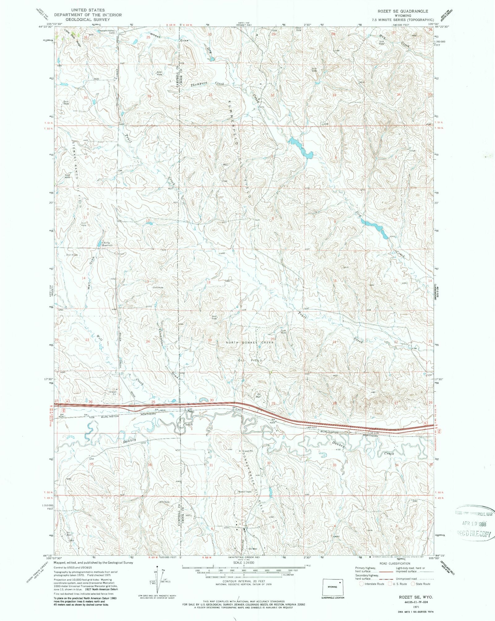 Classic USGS Rozet SE Wyoming 7.5'x7.5' Topo Map – MyTopo Map Store
