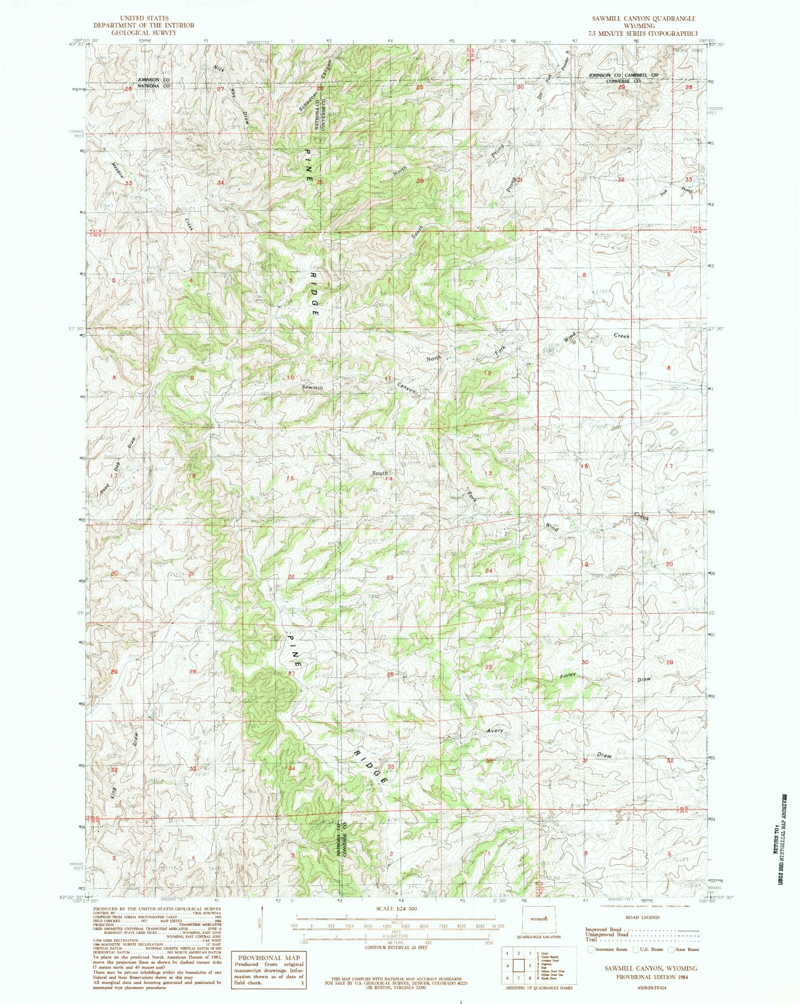 Classic USGS Sawmill Canyon Wyoming 7.5'x7.5' Topo Map – MyTopo Map Store