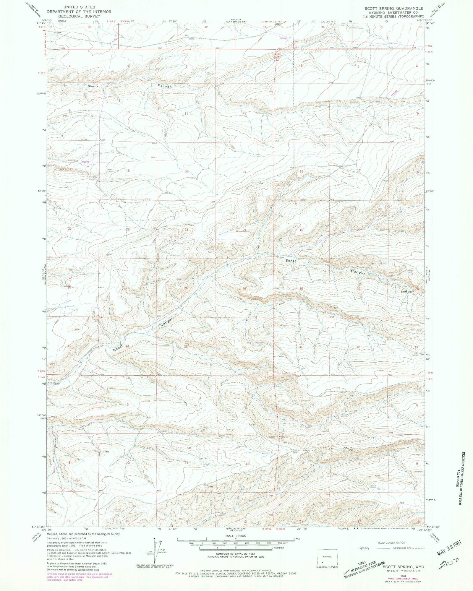 Classic USGS Scott Spring Wyoming 7.5'x7.5' Topo Map – MyTopo Map Store