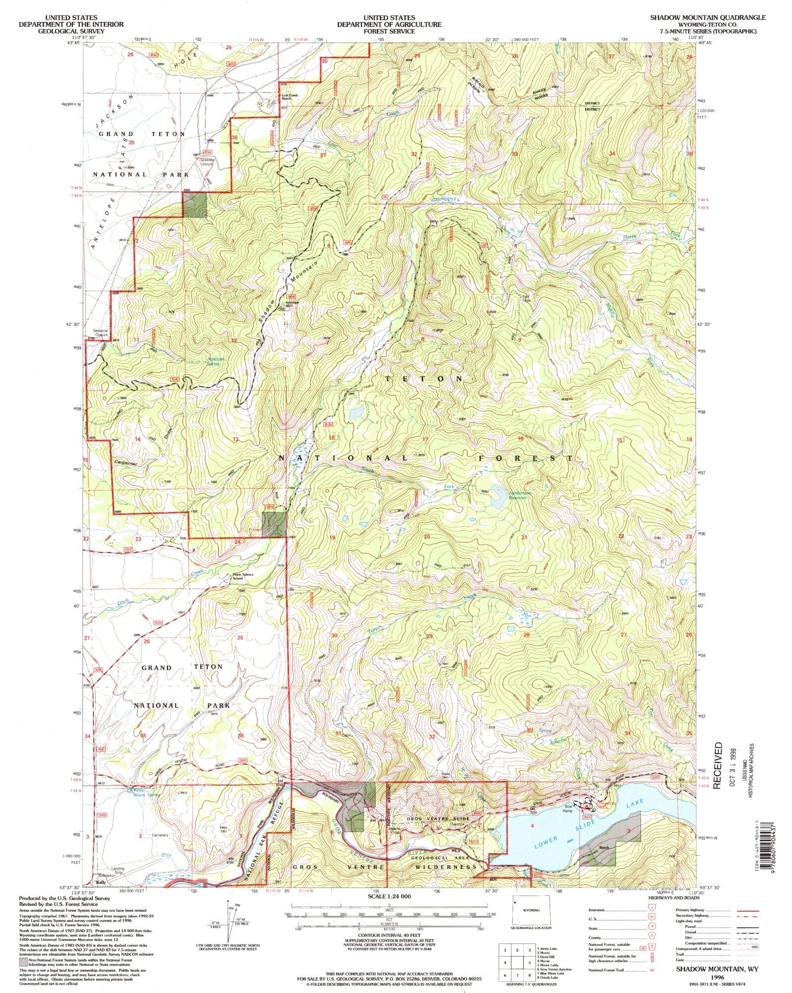 Classic USGS Shadow Mountain Wyoming 7.5'x7.5' Topo Map – MyTopo Map Store