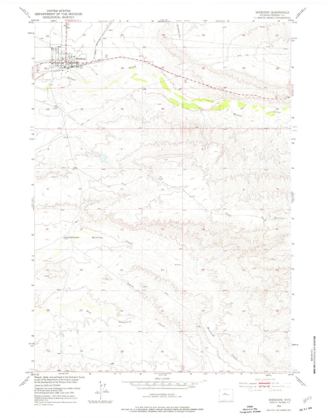 Classic USGS Shoshoni Wyoming 7.5'x7.5' Topo Map – MyTopo Map Store