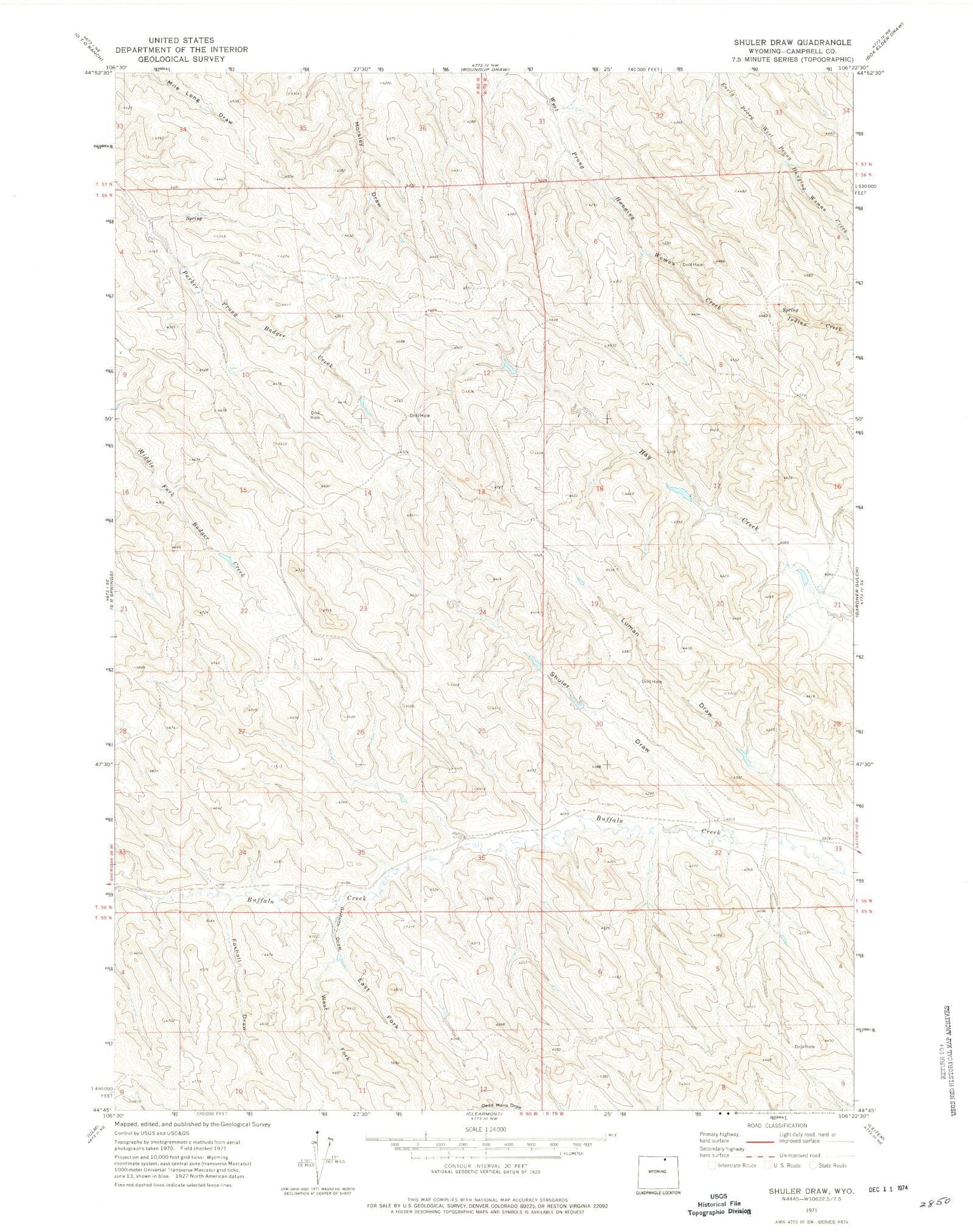 Classic USGS Shuler Draw Wyoming 7.5'x7.5' Topo Map – MyTopo Map Store