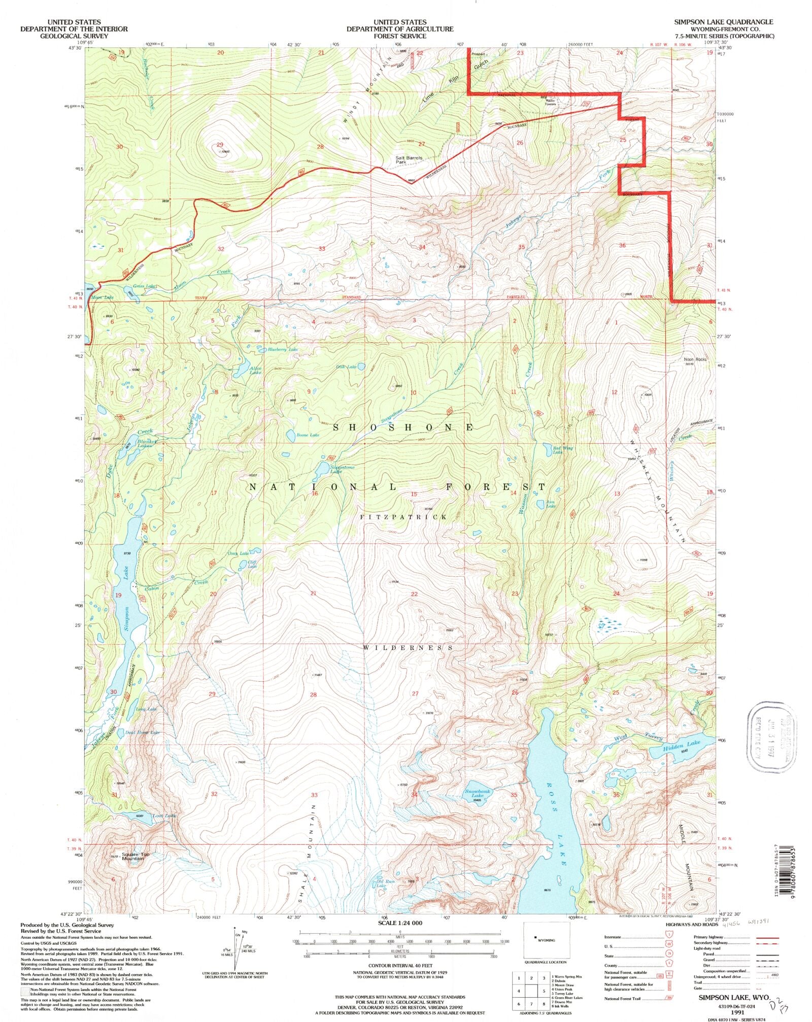 Classic USGS Simpson Lake Wyoming 7.5'x7.5' Topo Map – MyTopo Map Store