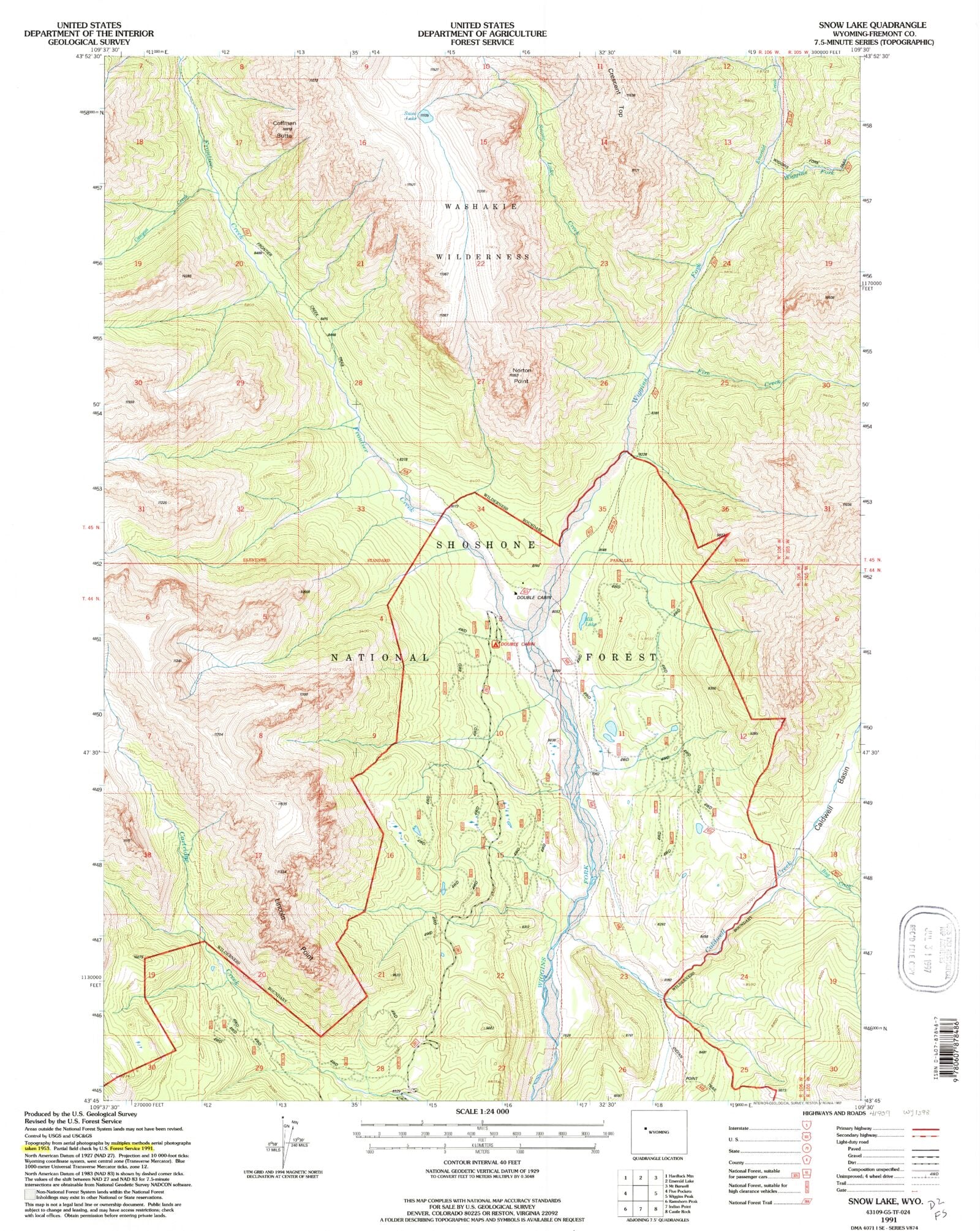 Classic USGS Snow Lake Wyoming 7.5'x7.5' Topo Map – MyTopo Map Store