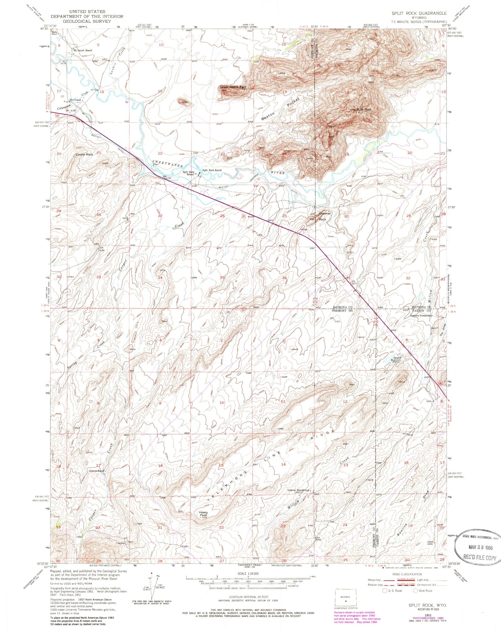 Classic USGS Split Rock Wyoming 7.5'x7.5' Topo Map – MyTopo Map Store
