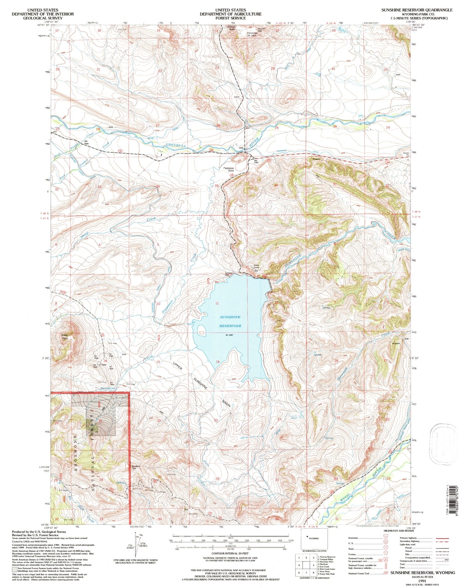 Classic USGS Sunshine Reservoir Wyoming 7.5'x7.5' Topo Map – MyTopo Map ...