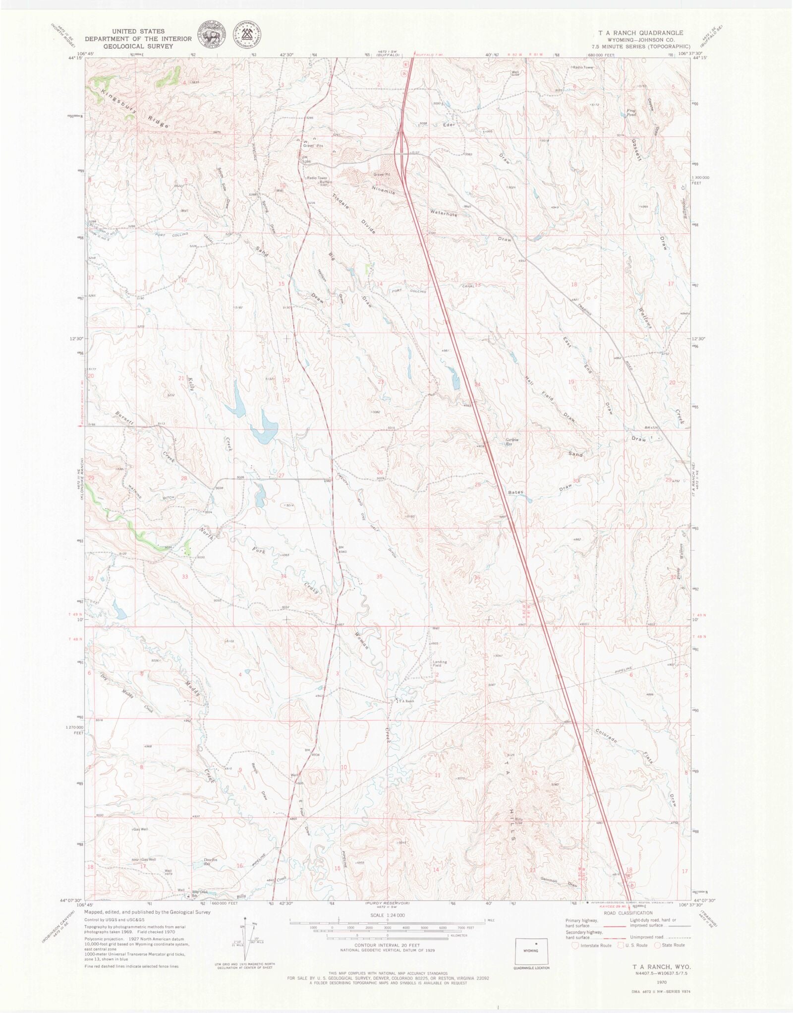 Classic USGS T A Ranch Wyoming 7.5'x7.5' Topo Map – MyTopo Map Store