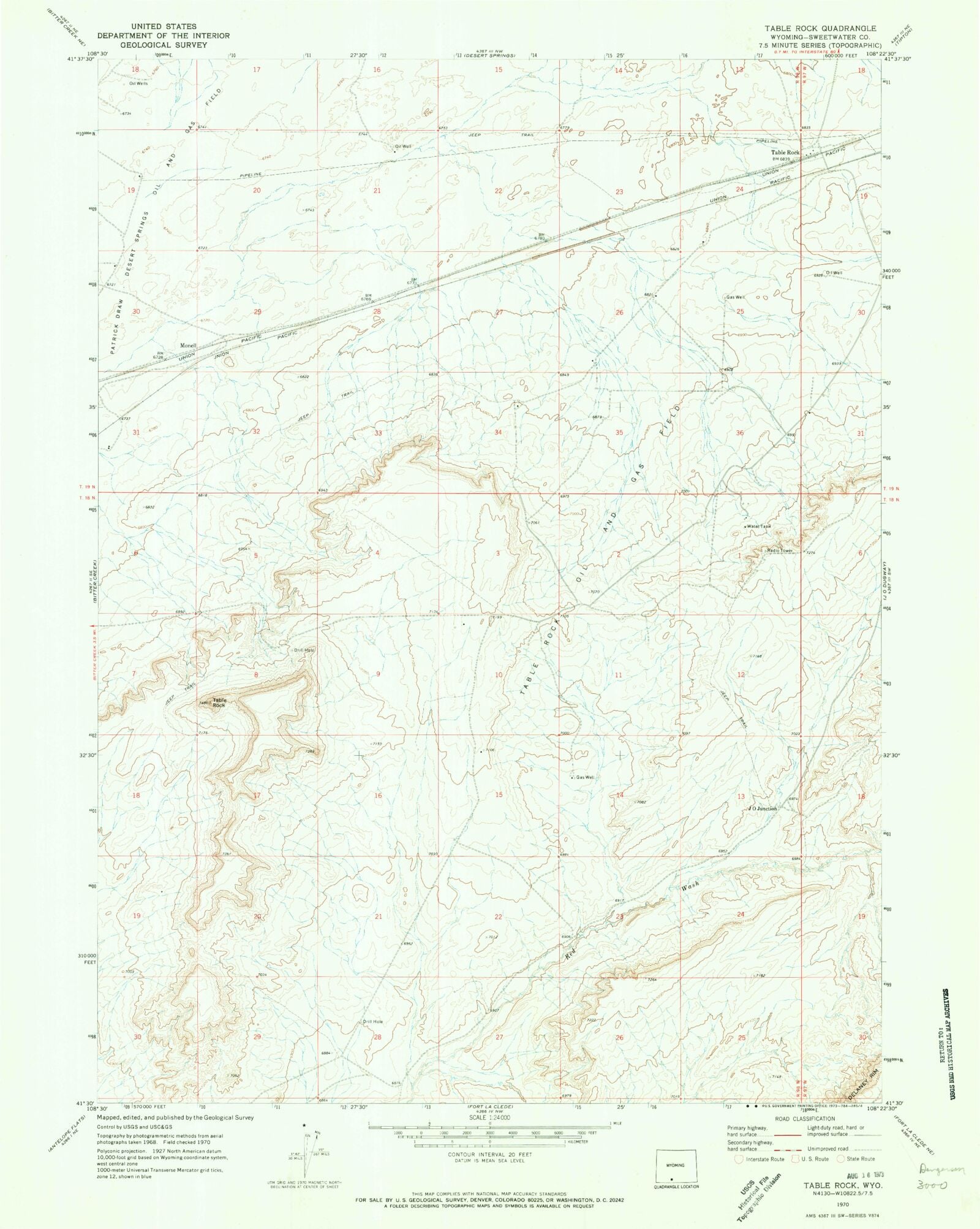 Classic USGS Table Rock Wyoming 7.5'x7.5' Topo Map – MyTopo Map Store