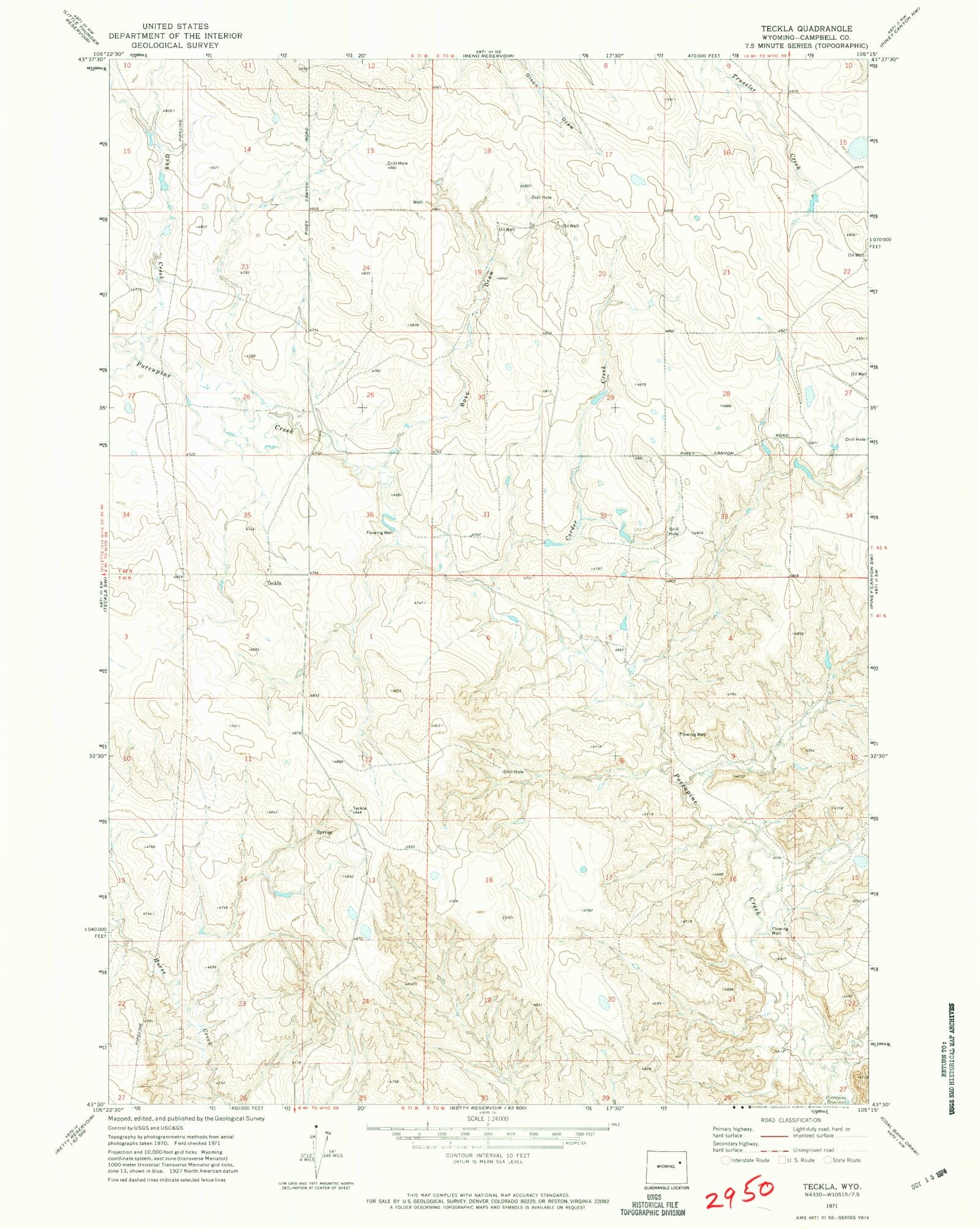 Classic USGS Teckla Wyoming 7.5'x7.5' Topo Map – MyTopo Map Store