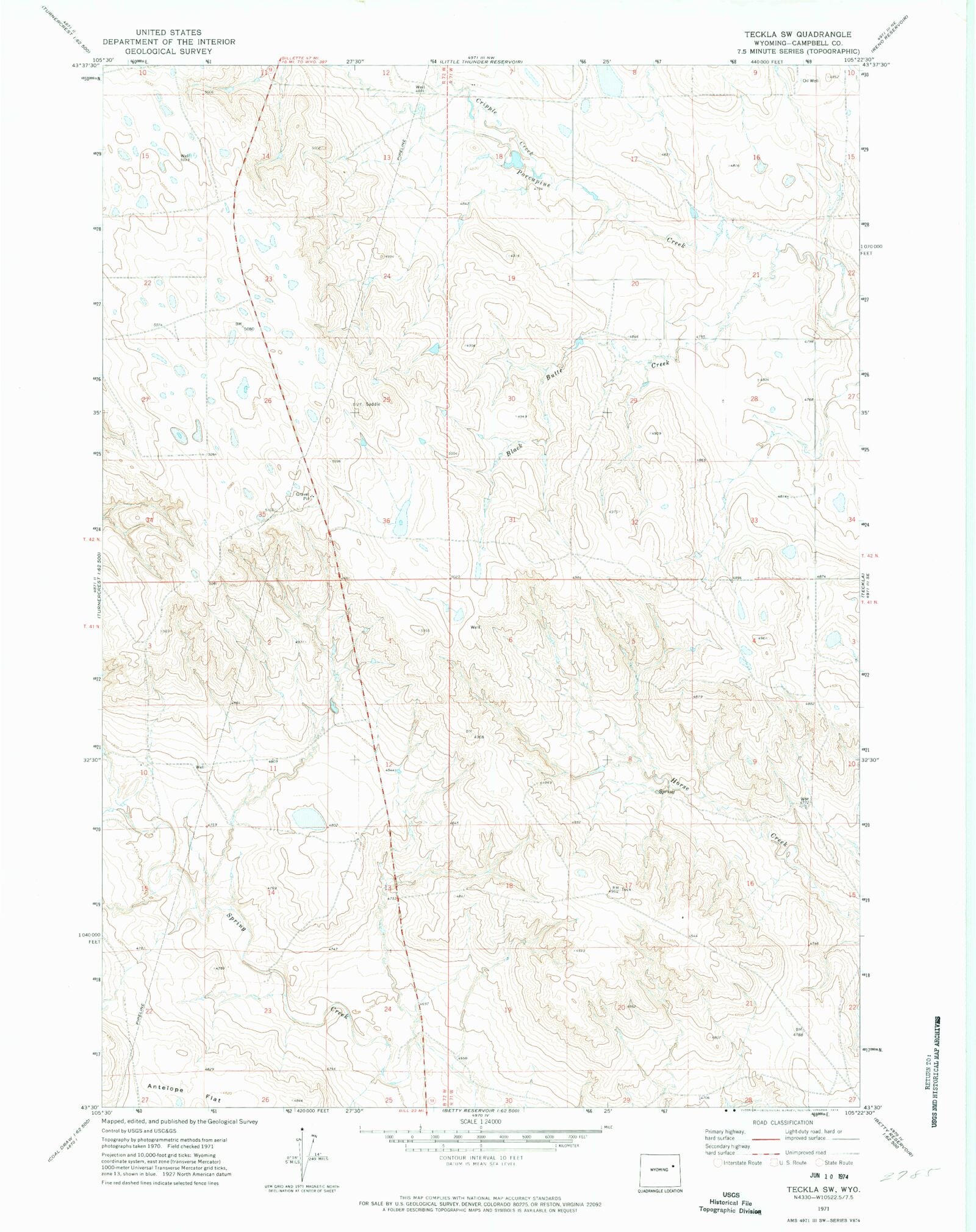 Classic USGS Teckla SW Wyoming 7.5'x7.5' Topo Map – MyTopo Map Store