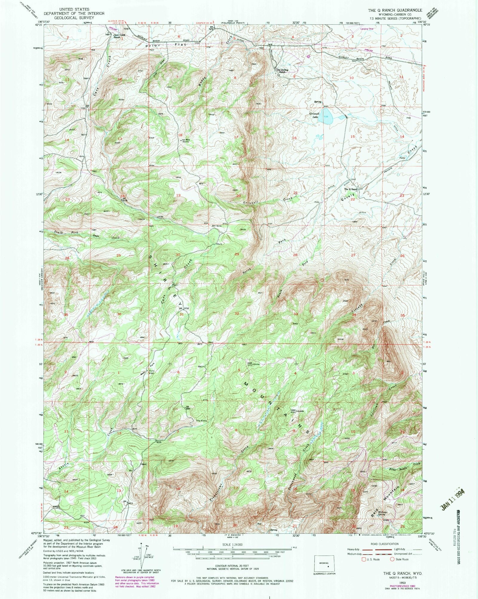 Classic USGS The Q Ranch Wyoming 7.5'x7.5' Topo Map – MyTopo Map Store