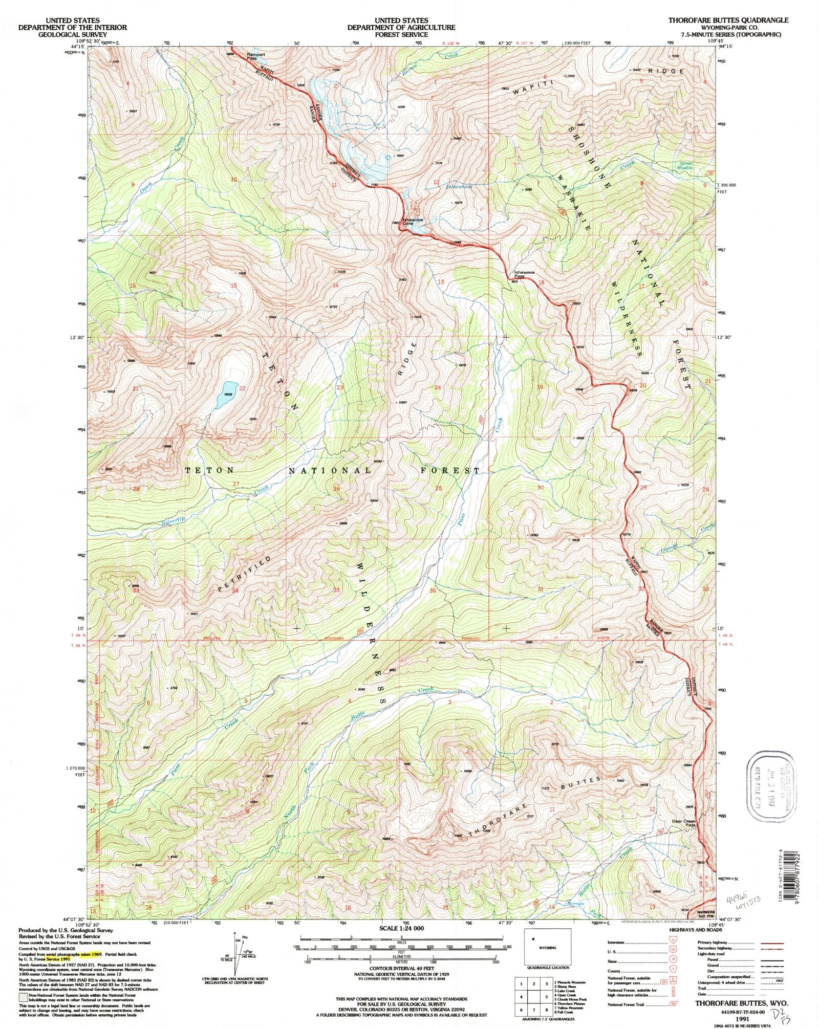 Classic USGS Thorofare Buttes Wyoming 7.5'x7.5' Topo Map – MyTopo Map Store