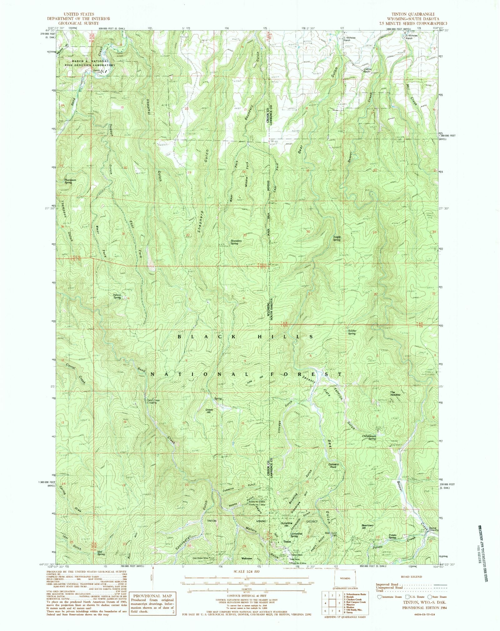 Classic USGS Tinton South Dakota 7.5'x7.5' Topo Map – MyTopo Map Store