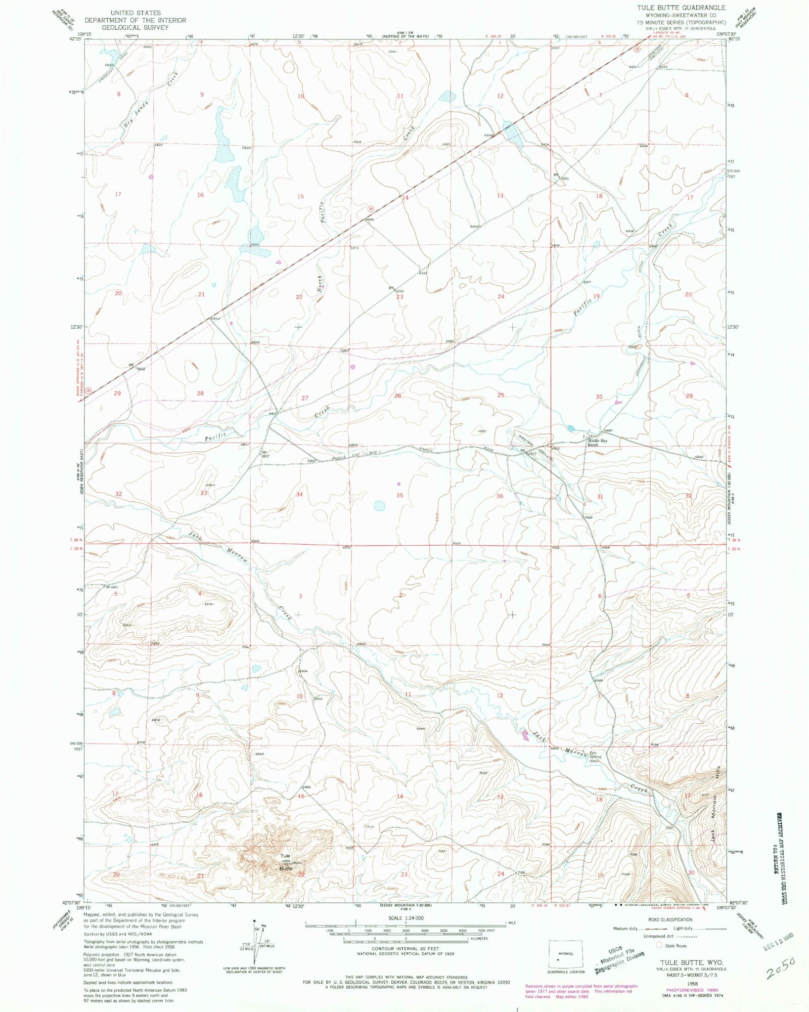 Classic USGS Tule Butte Wyoming 7.5'x7.5' Topo Map – MyTopo Map Store