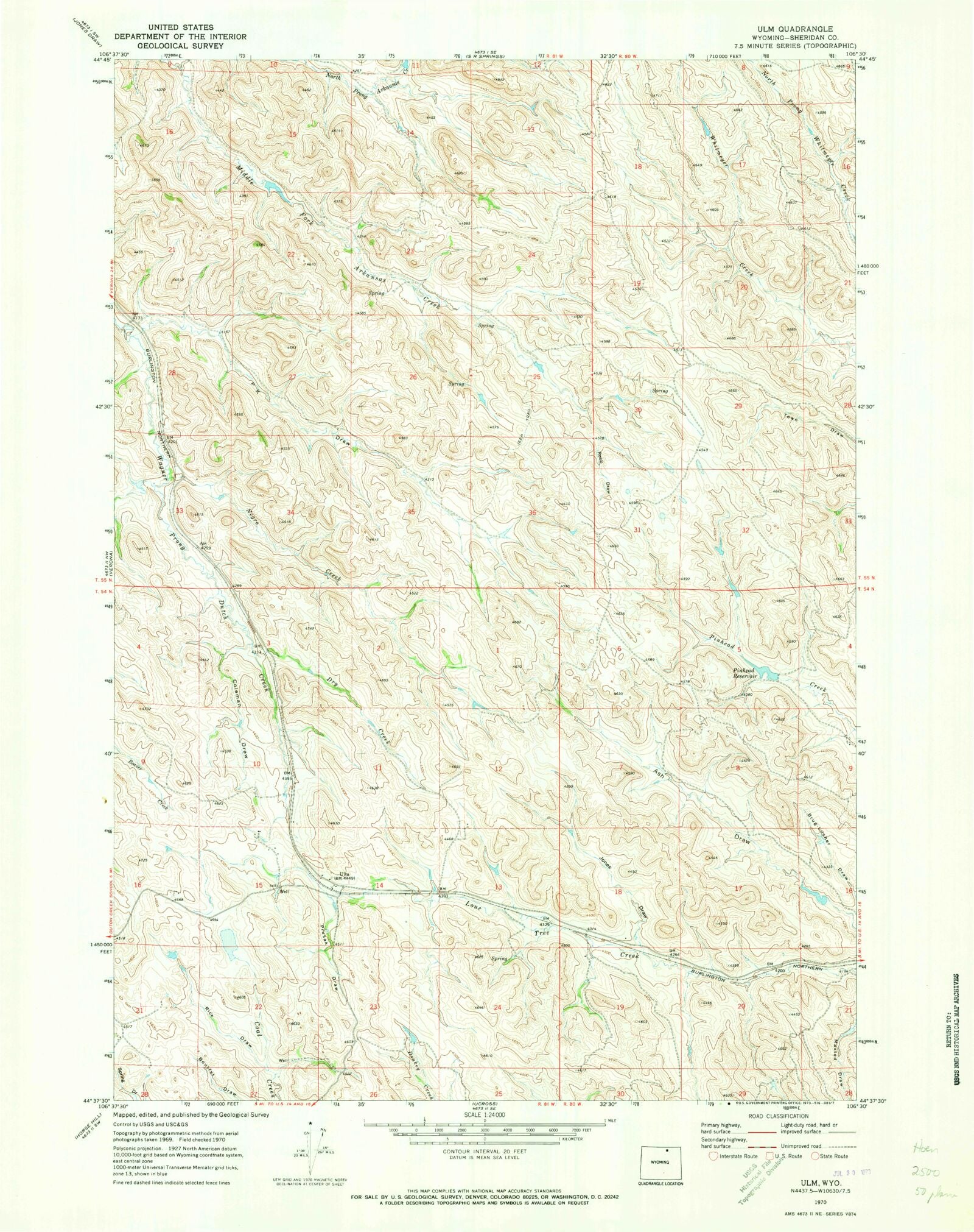 Classic USGS Ulm Wyoming 7.5'x7.5' Topo Map – MyTopo Map Store