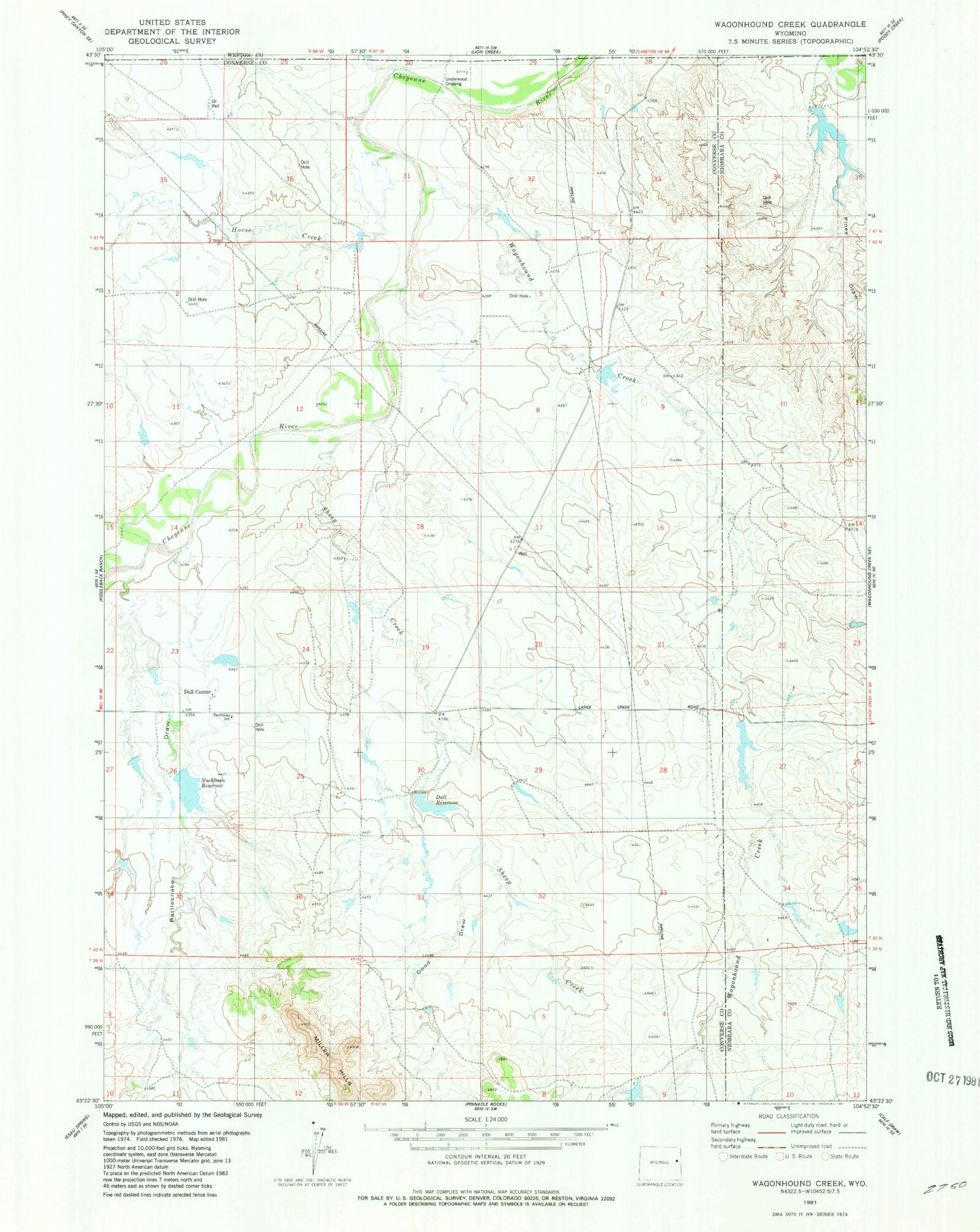 Classic USGS Wagonhound Creek Wyoming 7.5'x7.5' Topo Map – MyTopo Map Store