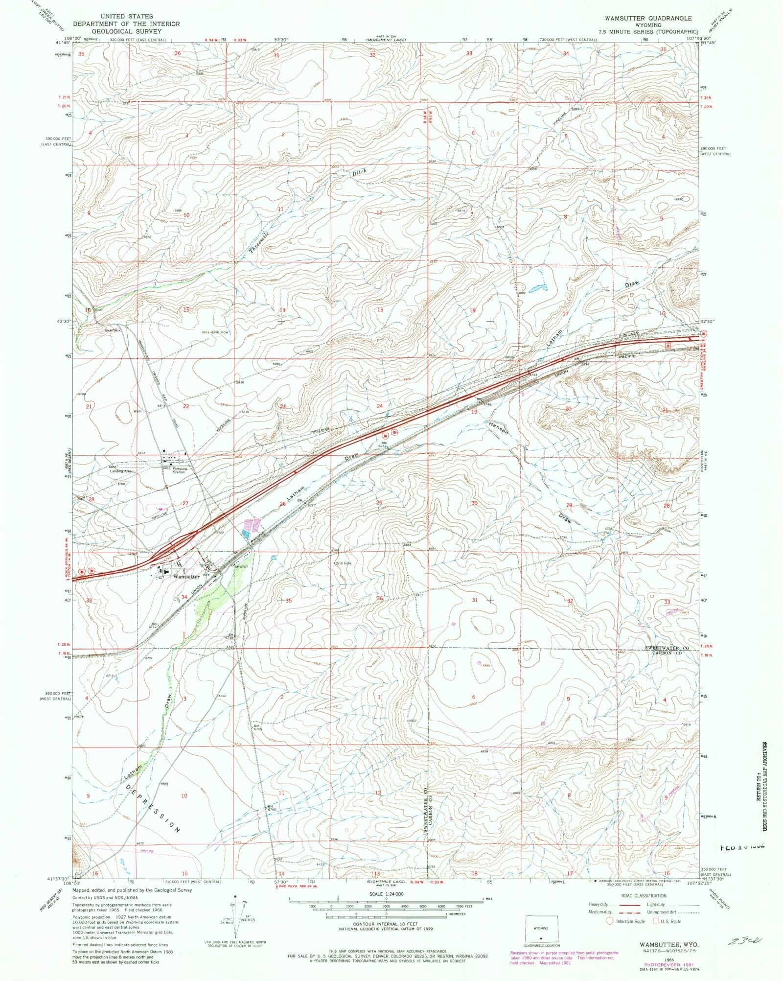 Classic USGS Wamsutter Wyoming 7.5'x7.5' Topo Map – MyTopo Map Store