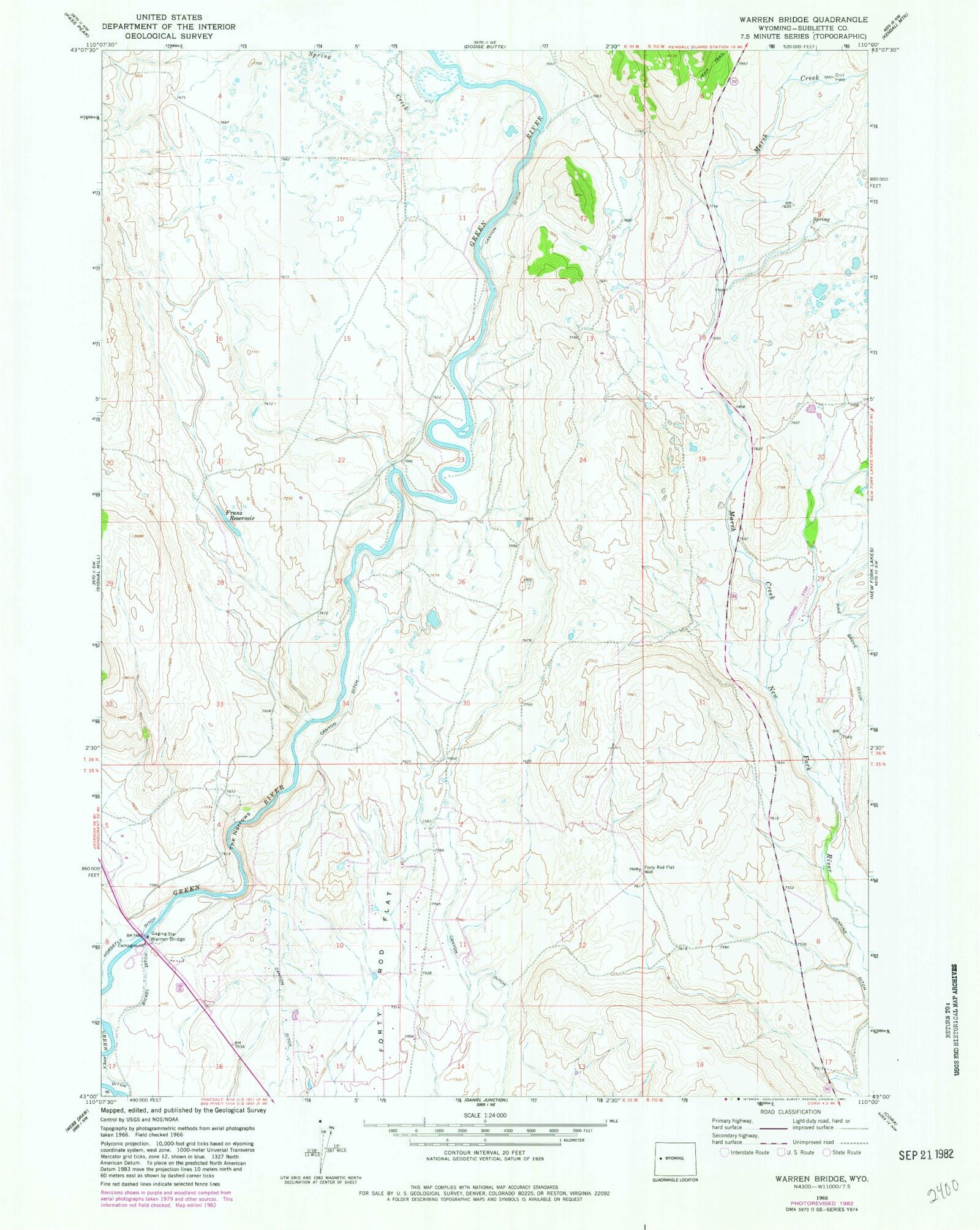 Classic USGS Warren Bridge Wyoming 7.5'x7.5' Topo Map – MyTopo Map Store