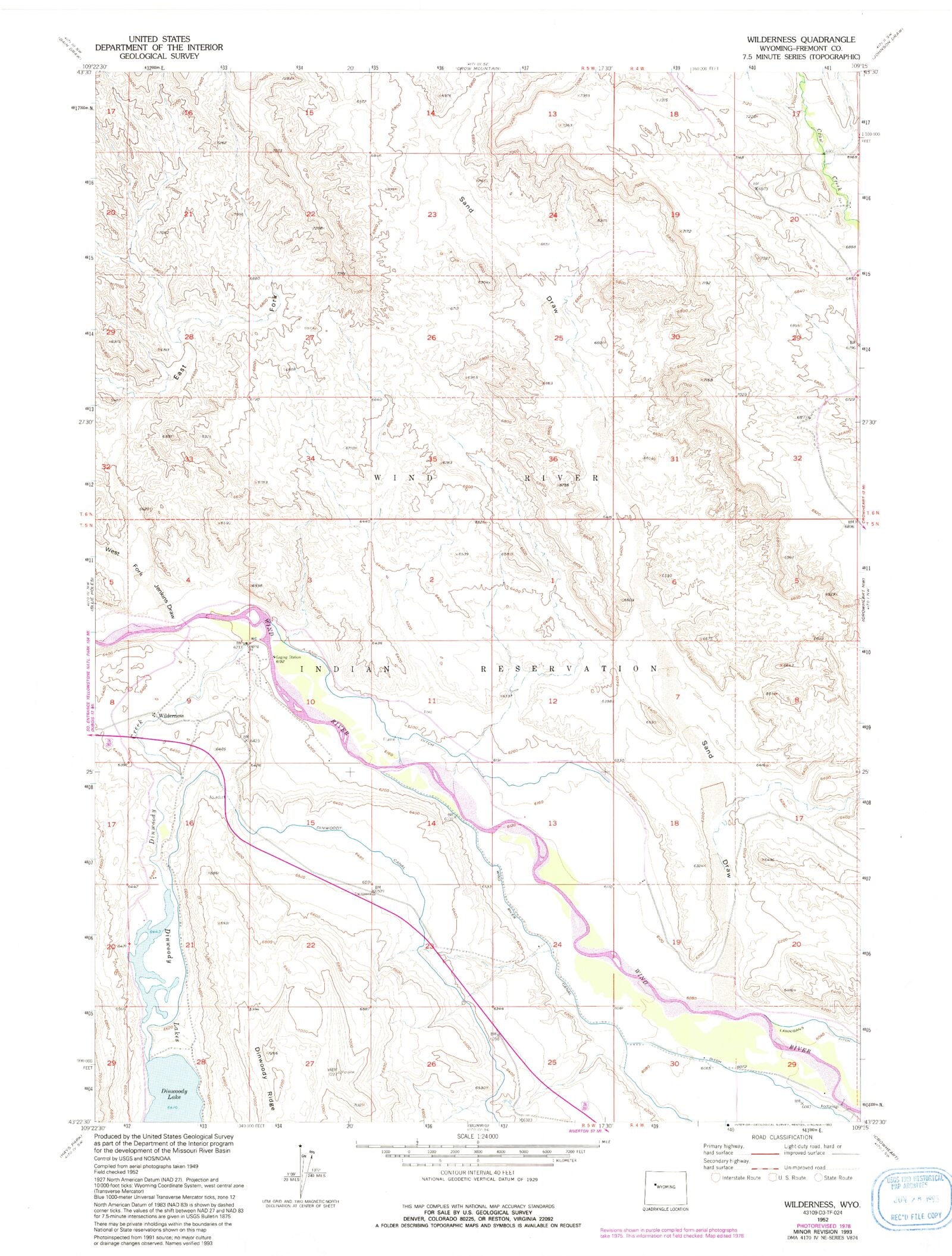 Classic USGS Wilderness Wyoming 7.5'x7.5' Topo Map – MyTopo Map Store