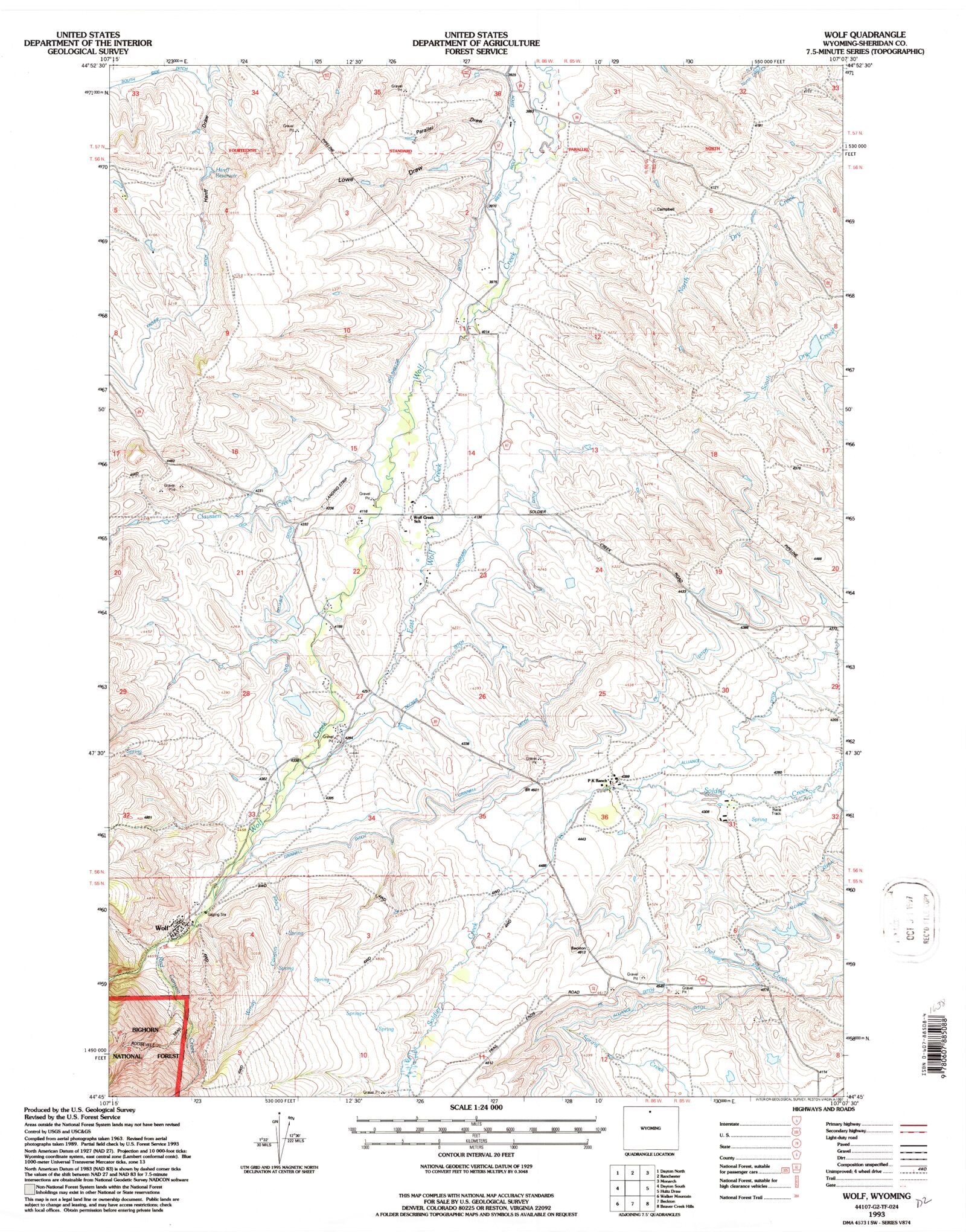 Classic USGS Wolf Wyoming 7.5'x7.5' Topo Map – MyTopo Map Store
